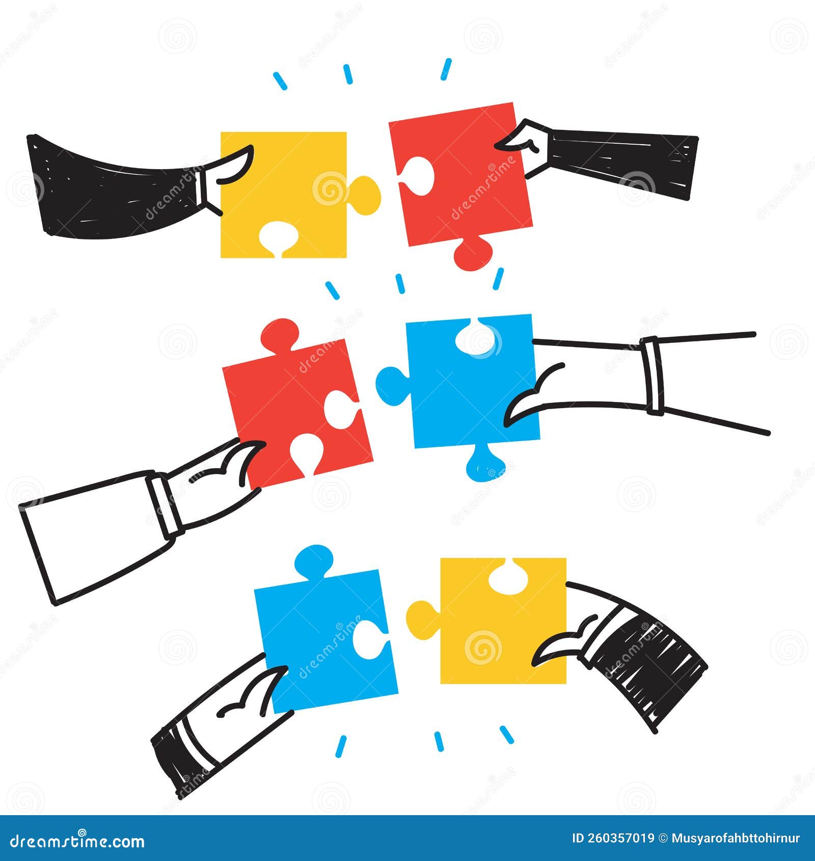 Hand Drawn Doodle Jigsaw Puzzle Pieces Symbol of Teamwork Illustration ...