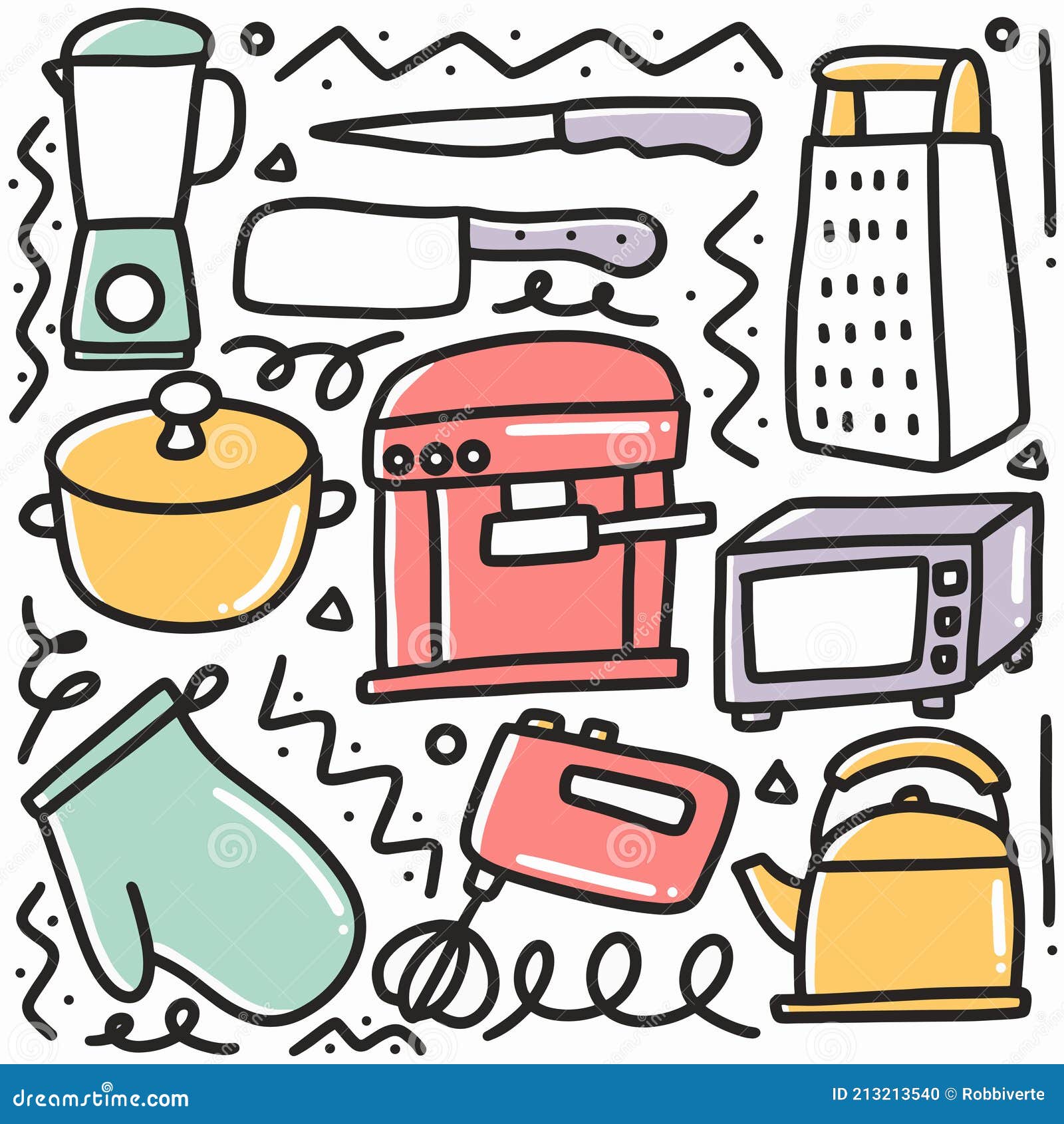 Hand Drawn Doodle Kitchen Property with Stock Vector - Illustration of ...