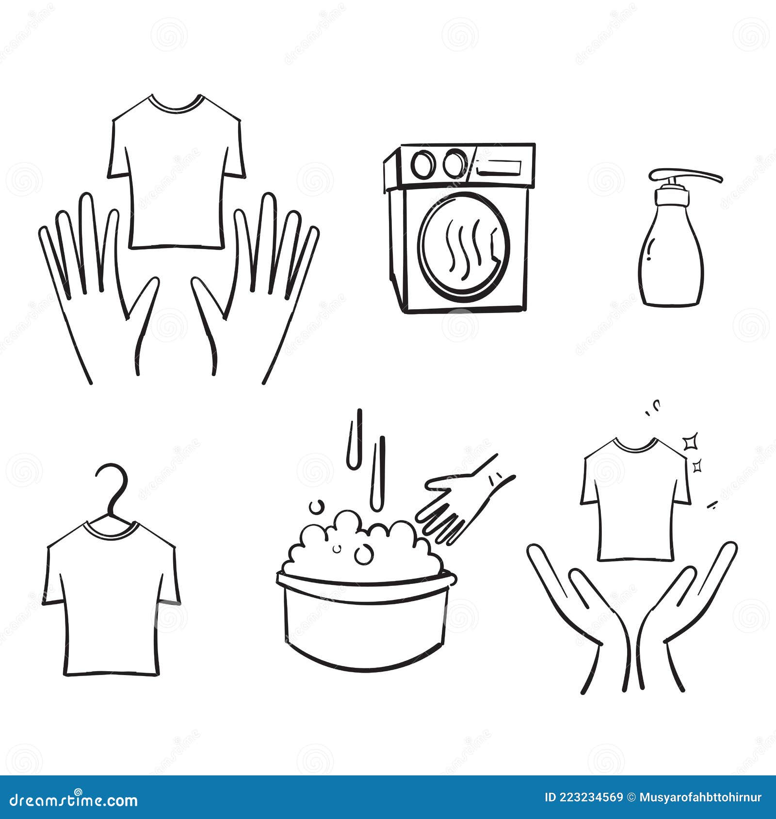 Hand Drawn Doodle Laundry Line Icons Related Illustration Vector ...