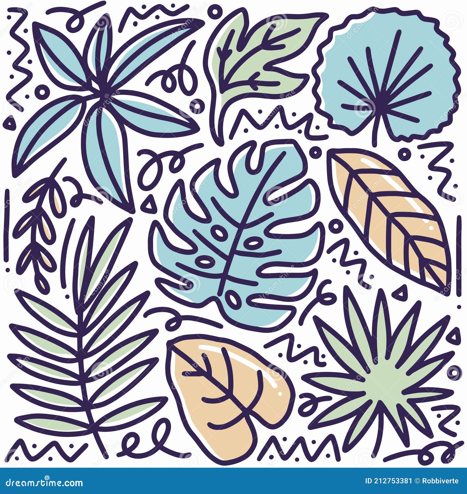 Hand drawn doodle leaf stock vector. Illustration of outline - 212753381