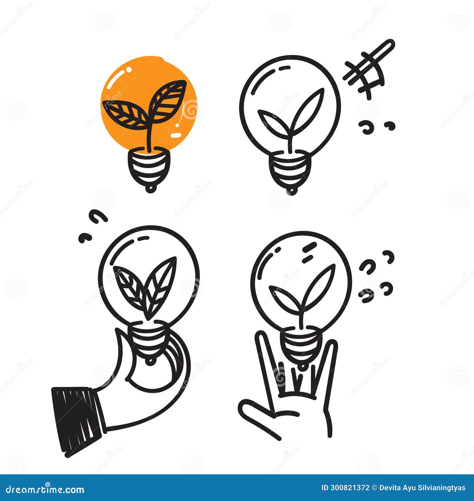 Hand Drawn Doodle Light Bulb with Plant Inside Illustration Vector ...