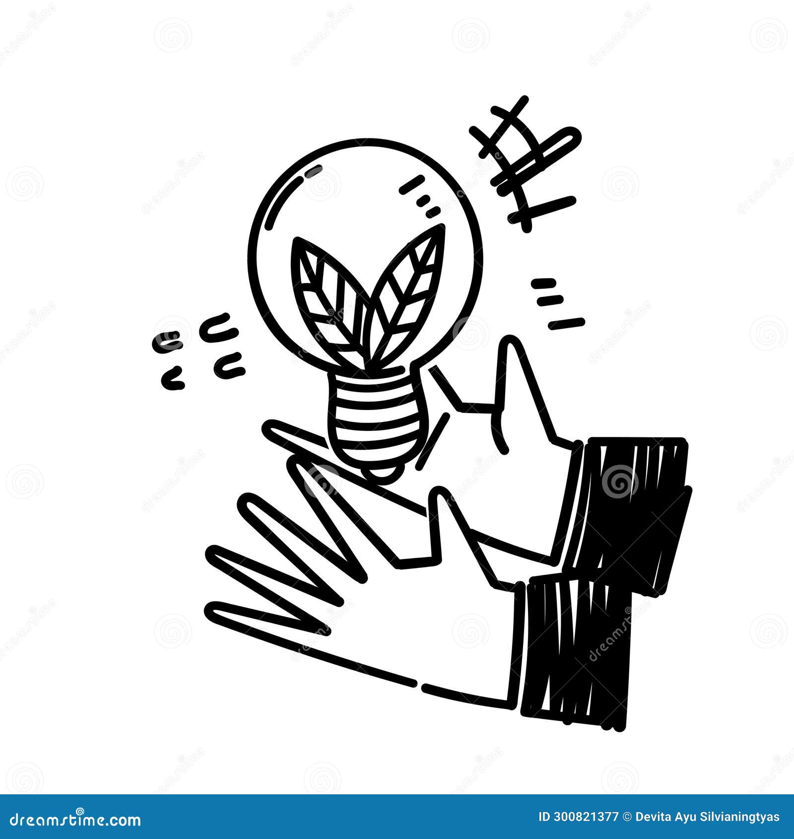 Hand Drawn Doodle Light Bulb with Plant Inside Illustration Vector ...