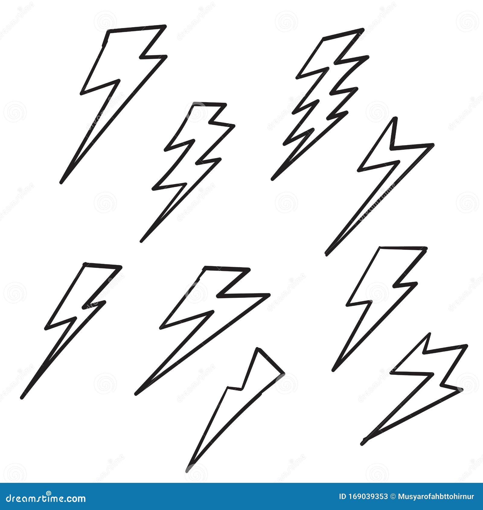 Hand Drawn Doodle Lightning Thunder Strike Illustration with Single ...