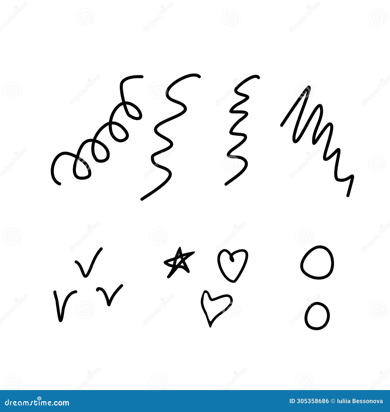 Hand Drawn Doodle Line Elements, Star, Hearts, Check Marks. Vector ...