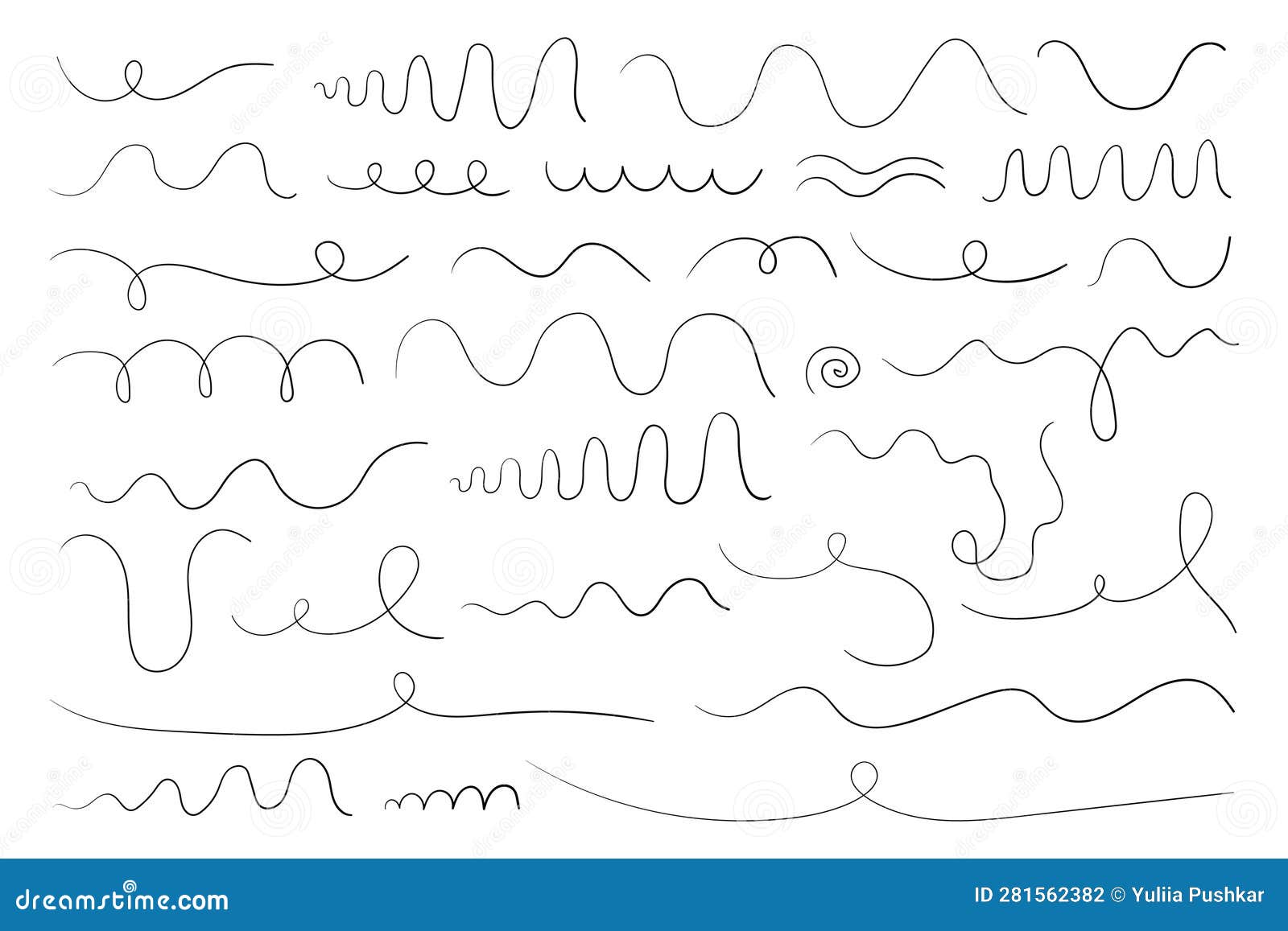 Hand Drawn Doodle Lines. Vector Set of Wavy Twisted Scribble Elements ...