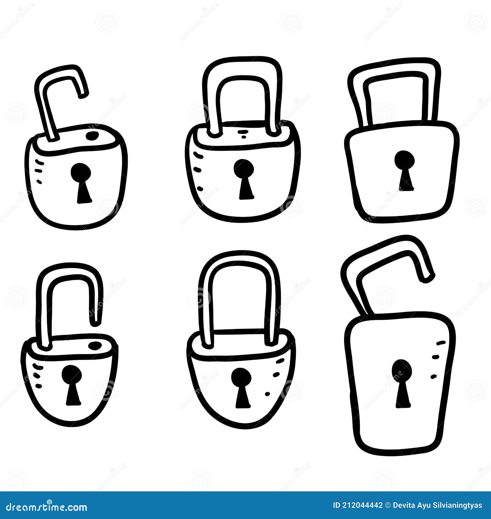 Hand Drawn Doodle Locked and Unlocked Padlock Illustration Icon ...