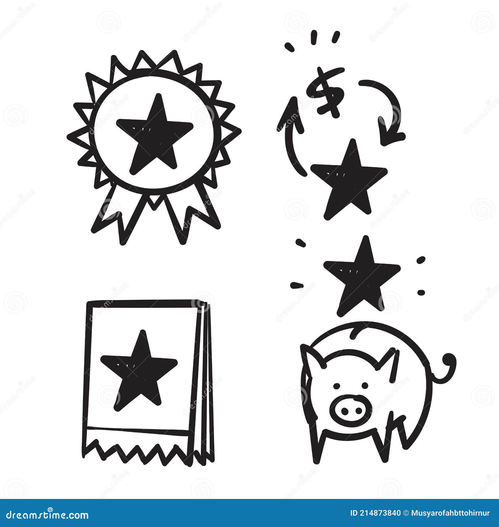 Hand Drawn Doodle Loyalty Program Line Icons Collection. Isolated Stock ...