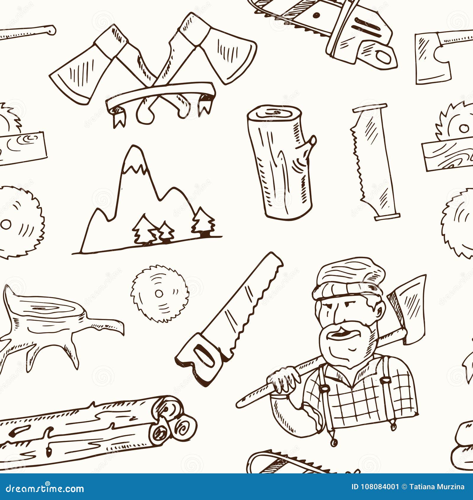 Hand Drawn Doodle Lumberjack Seamless Pattern Stock Vector ...