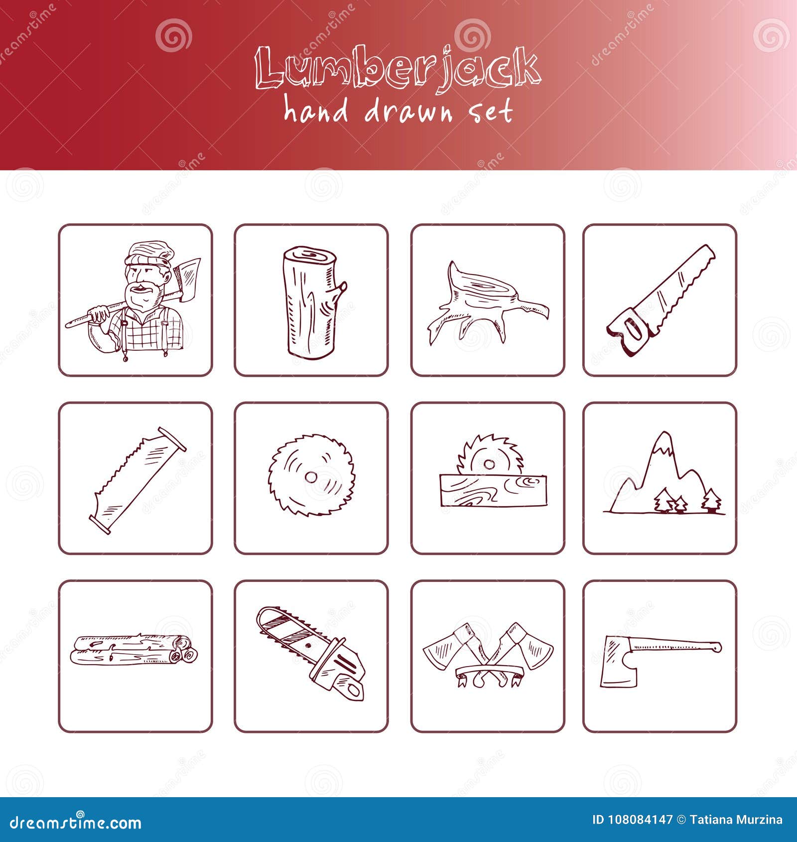 Hand Drawn Doodle Lumberjack Set. Stock Vector - Illustration of ...