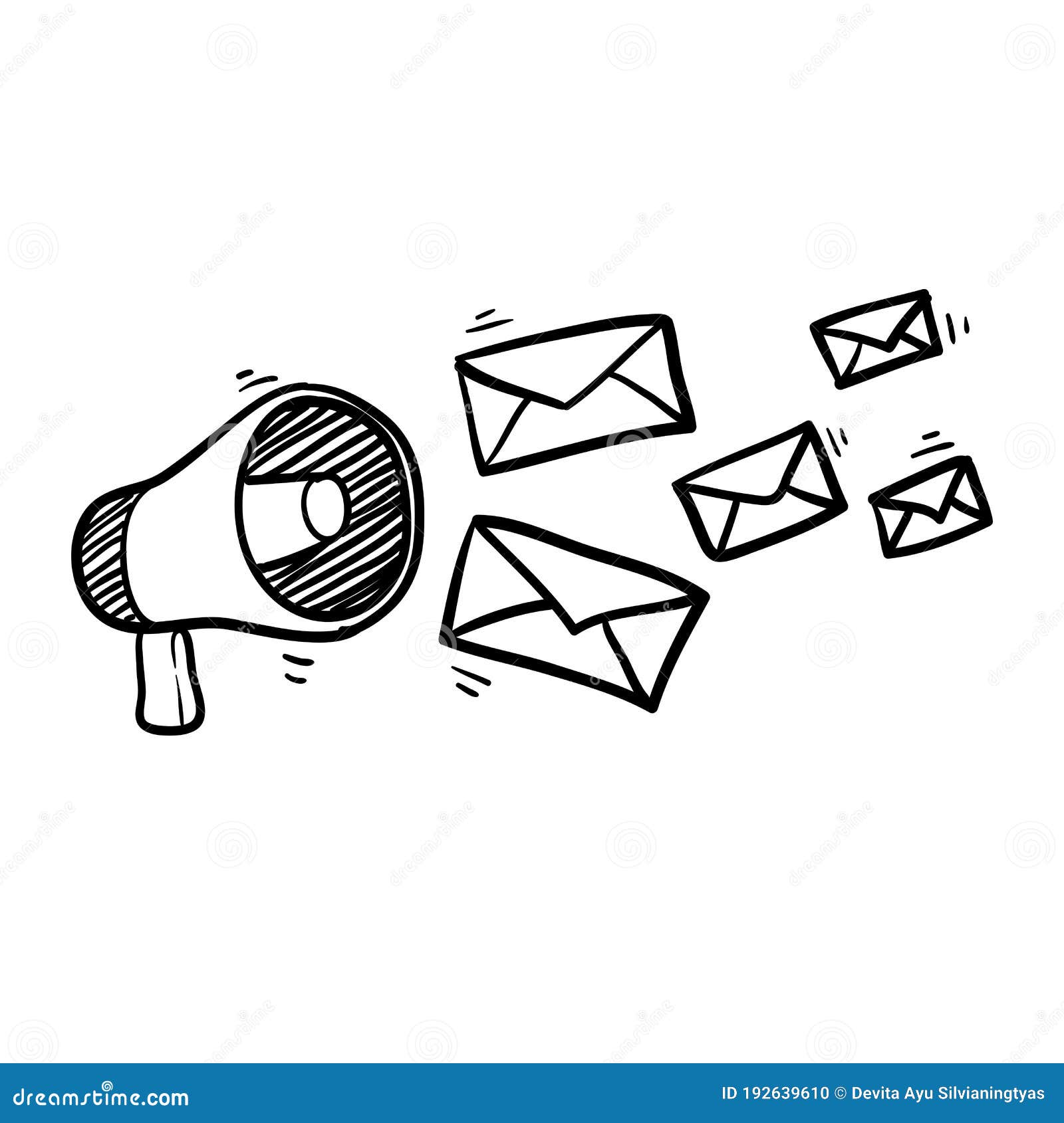 Hand Drawn Doodle Megaphone and Envelope Concept for Newsletter ...