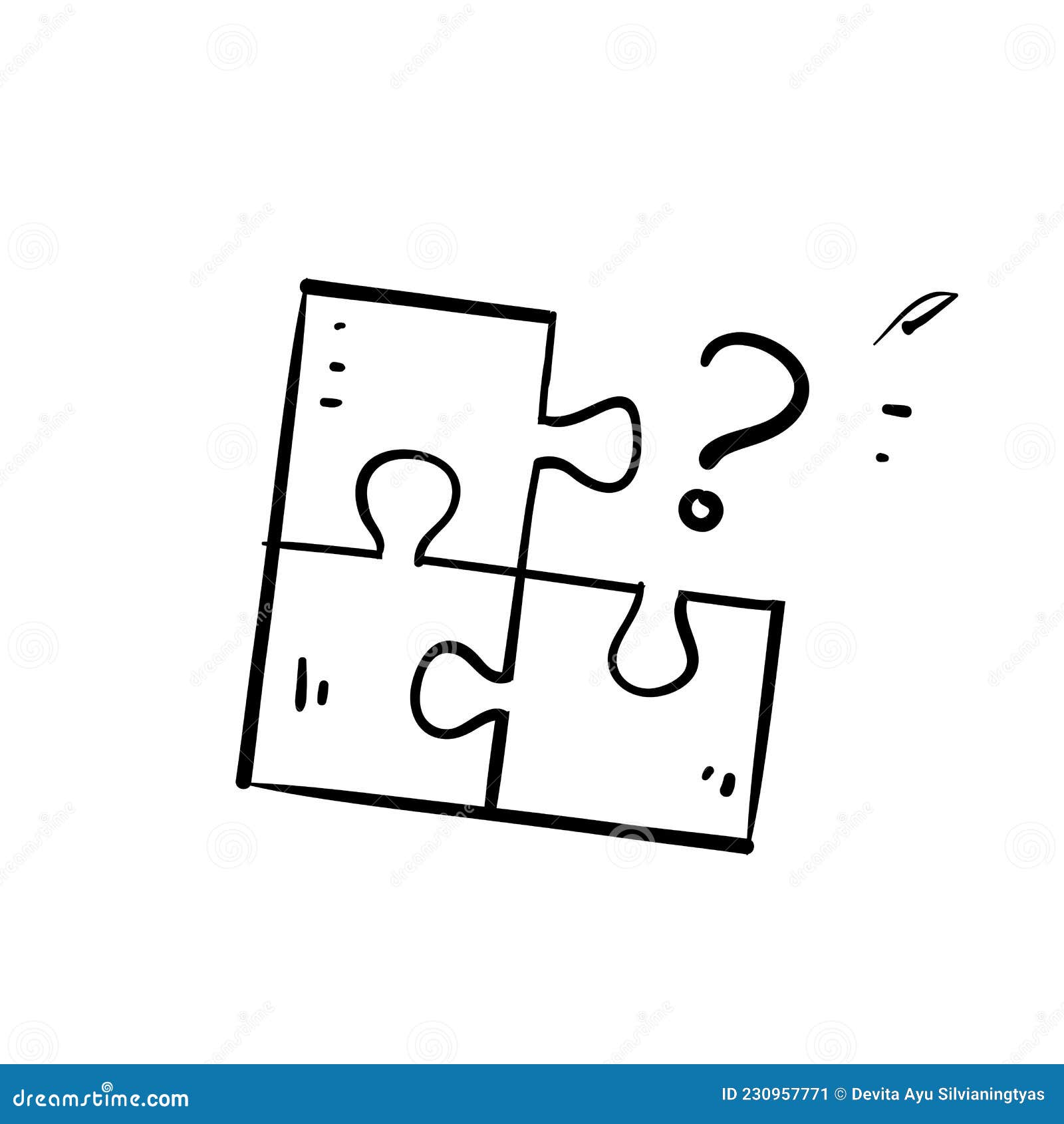 Hand Drawn Doodle Missing Puzzle Question Mark Icon Illustration Vector ...