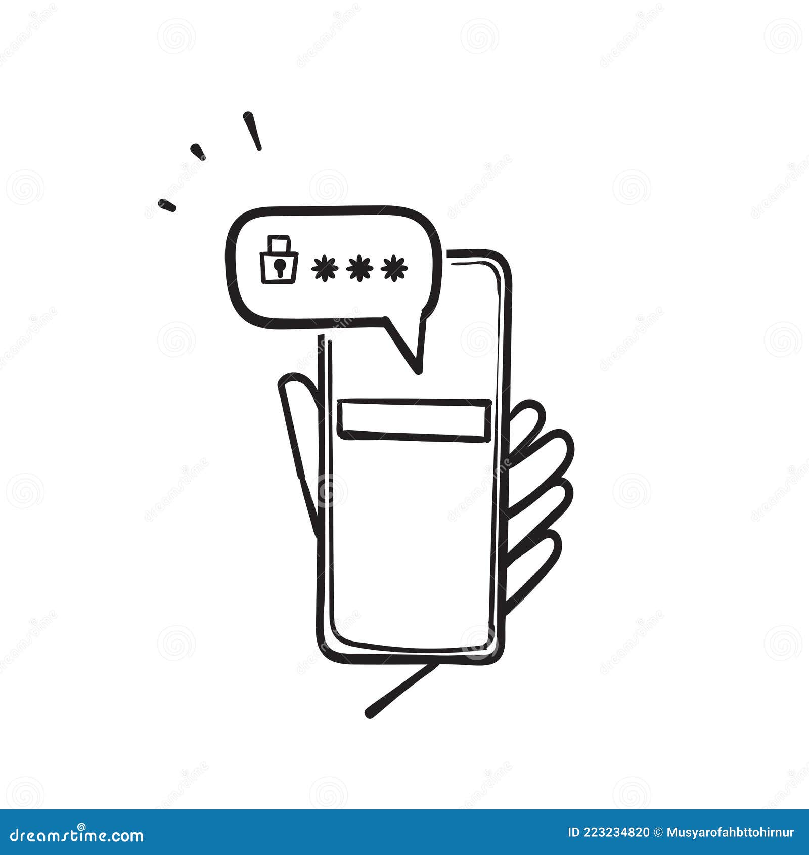 Hand Drawn Doodle Mobile Phone Password Protected Icon Illustration ...
