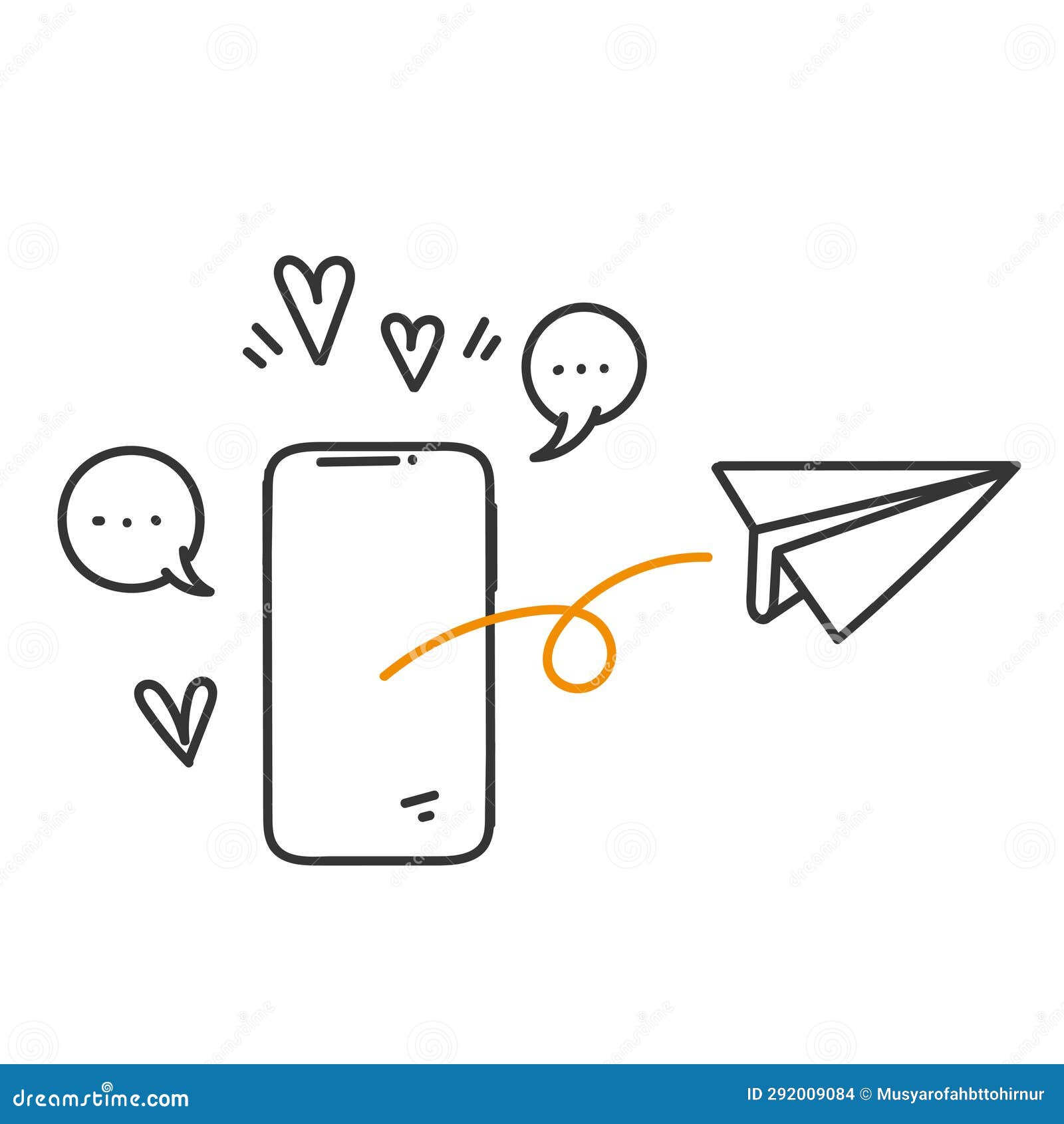 Hand Drawn Doodle Mobile Phone Send Flying Paper Plane Illustration ...