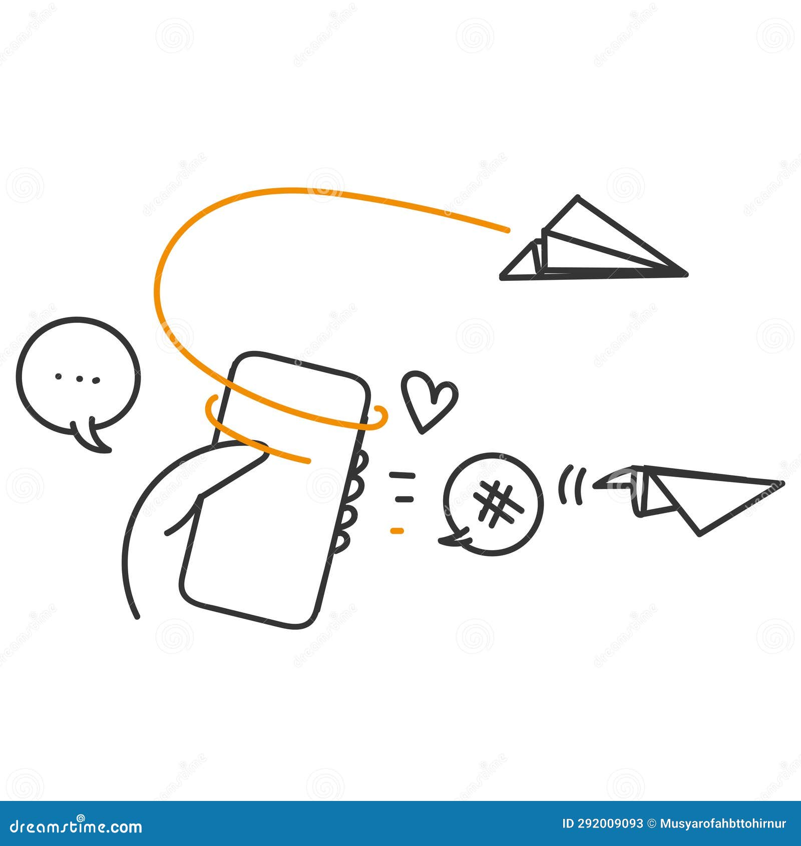 Hand Drawn Doodle Mobile Phone Send Flying Paper Plane Illustration ...