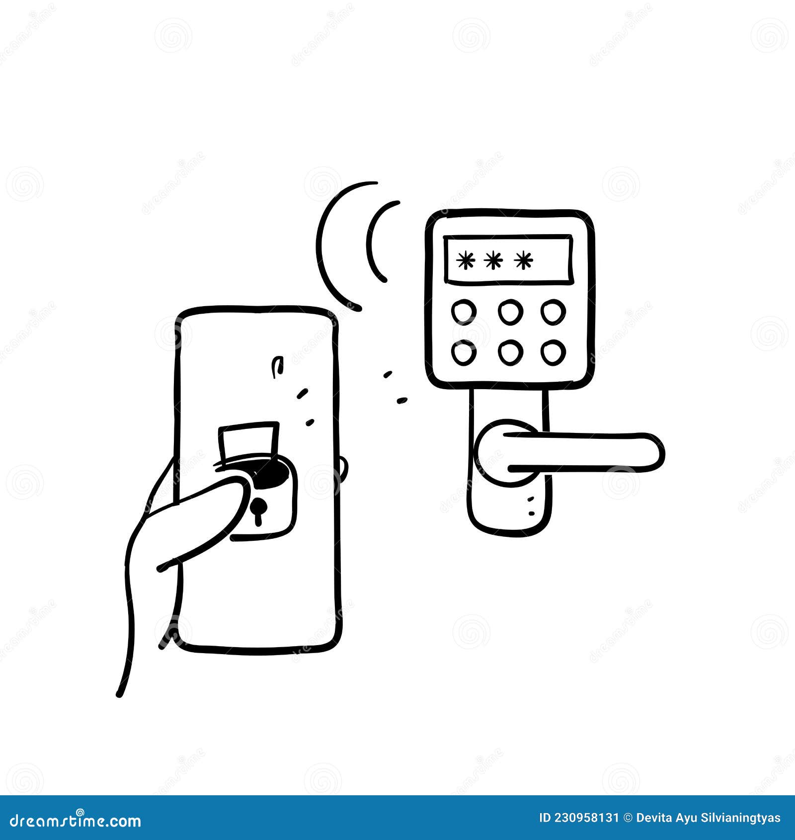 Hand Drawn Doodle Mobile Smart Lock Door Icon Illustration Vector ...