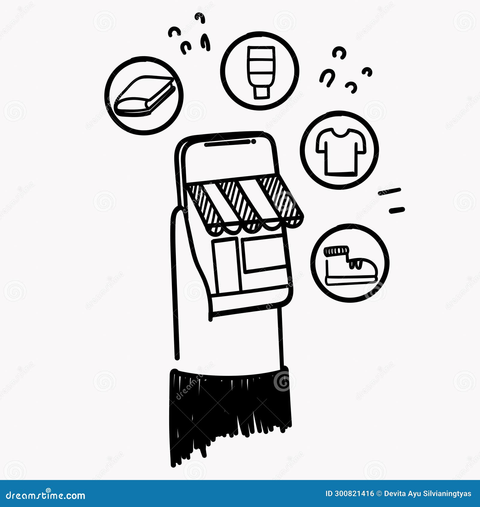 Hand Drawn Doodle Mobile Store Shopping Illustration Vector Stock ...
