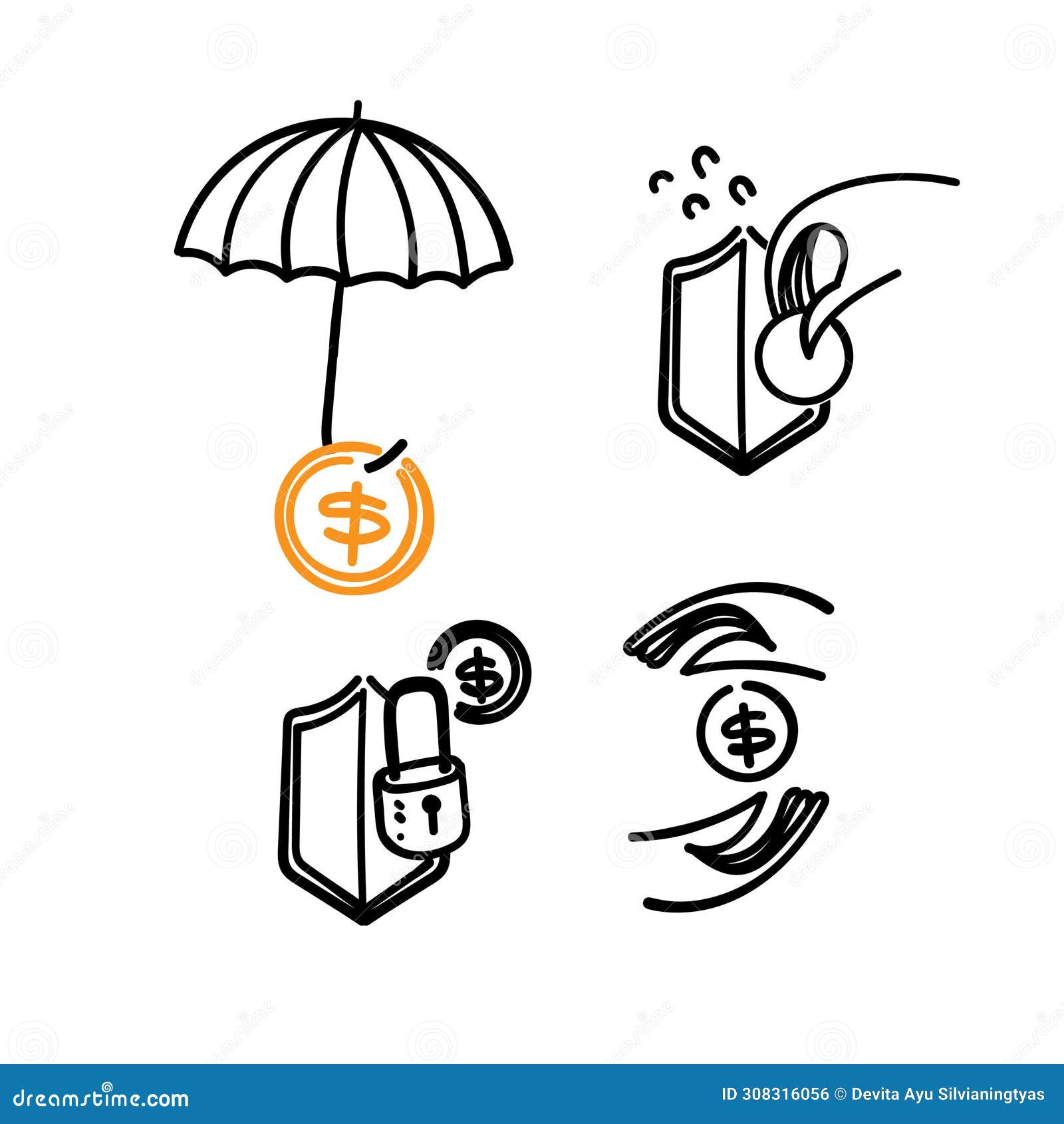 Hand Drawn Doodle Money Protection Icon Related Illustration Stock ...