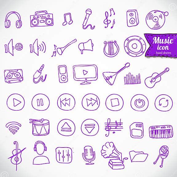 Hand Drawn,doodle Music Icon Set Stock Vector - Illustration of drum ...