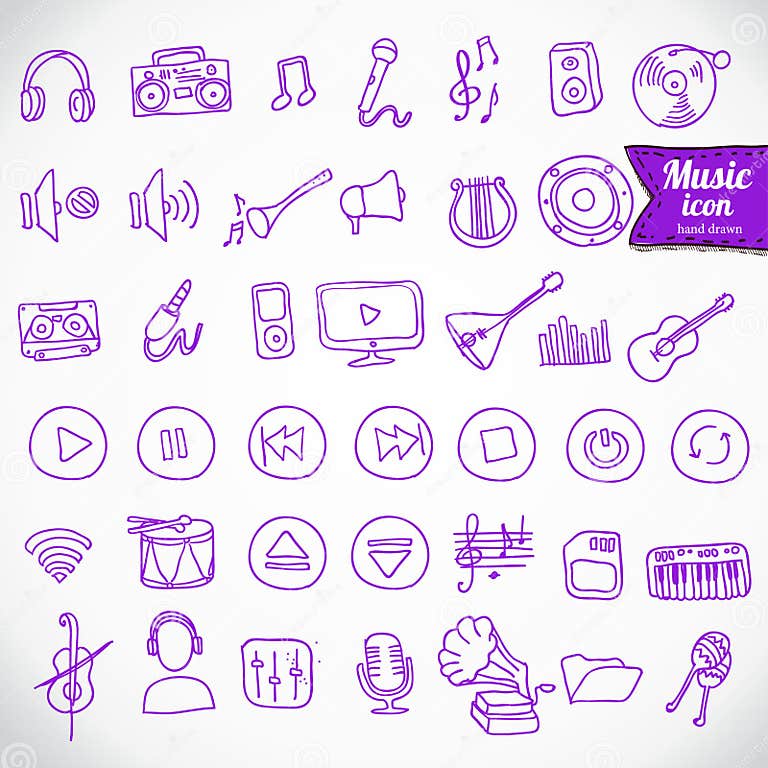 Hand Drawn,doodle Music Icon Set Stock Vector - Illustration of drum ...