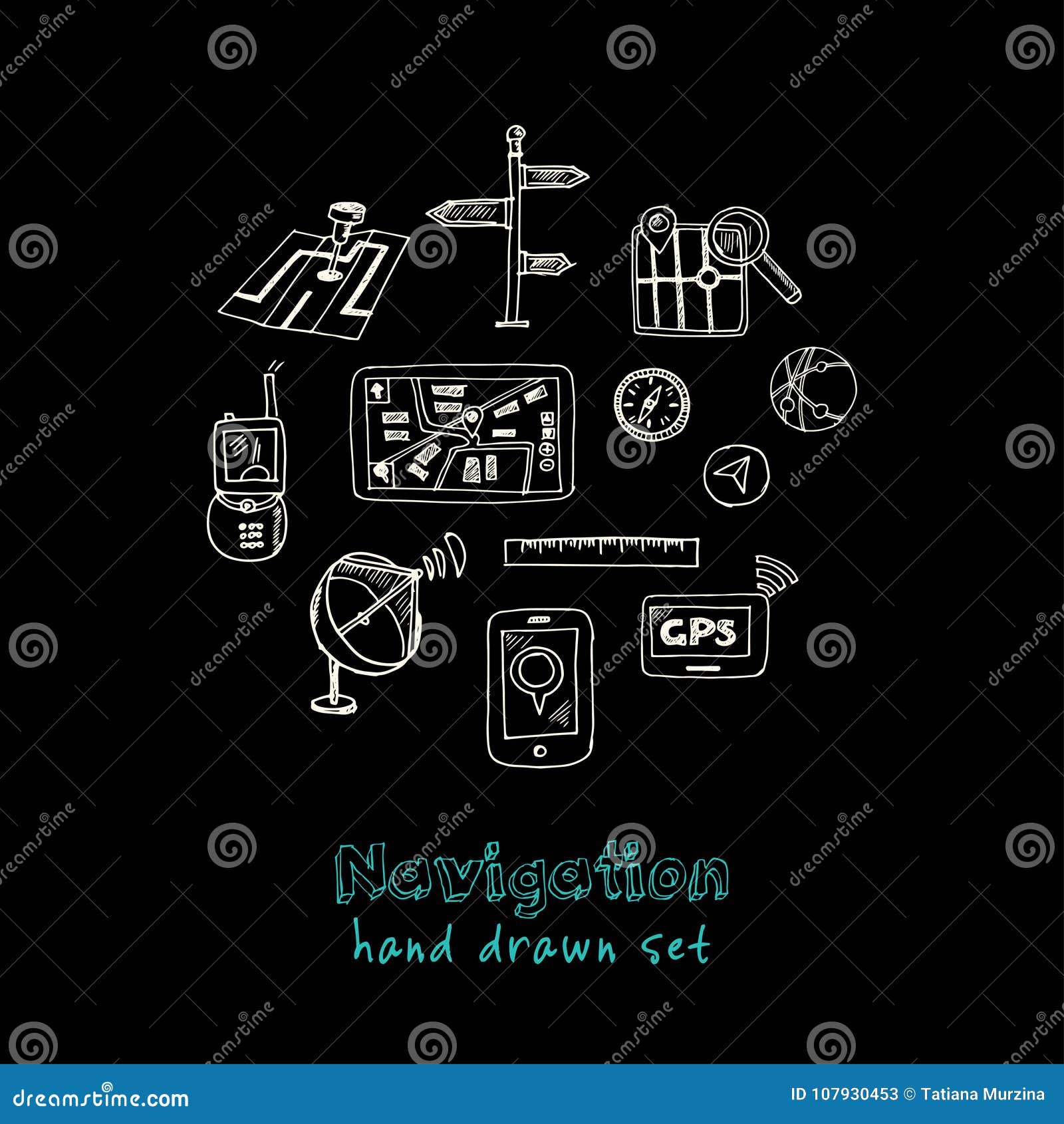 Hand Drawn Doodle Navigation Set. Stock Vector - Illustration of point ...