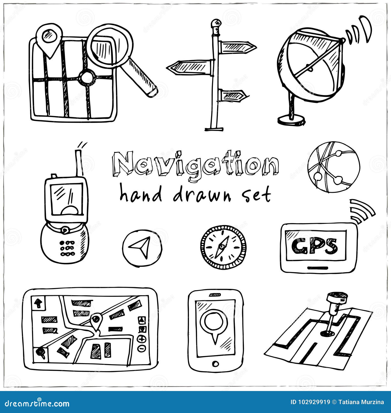 Hand Drawn Doodle Navigation Set. Stock Vector - Illustration of ...