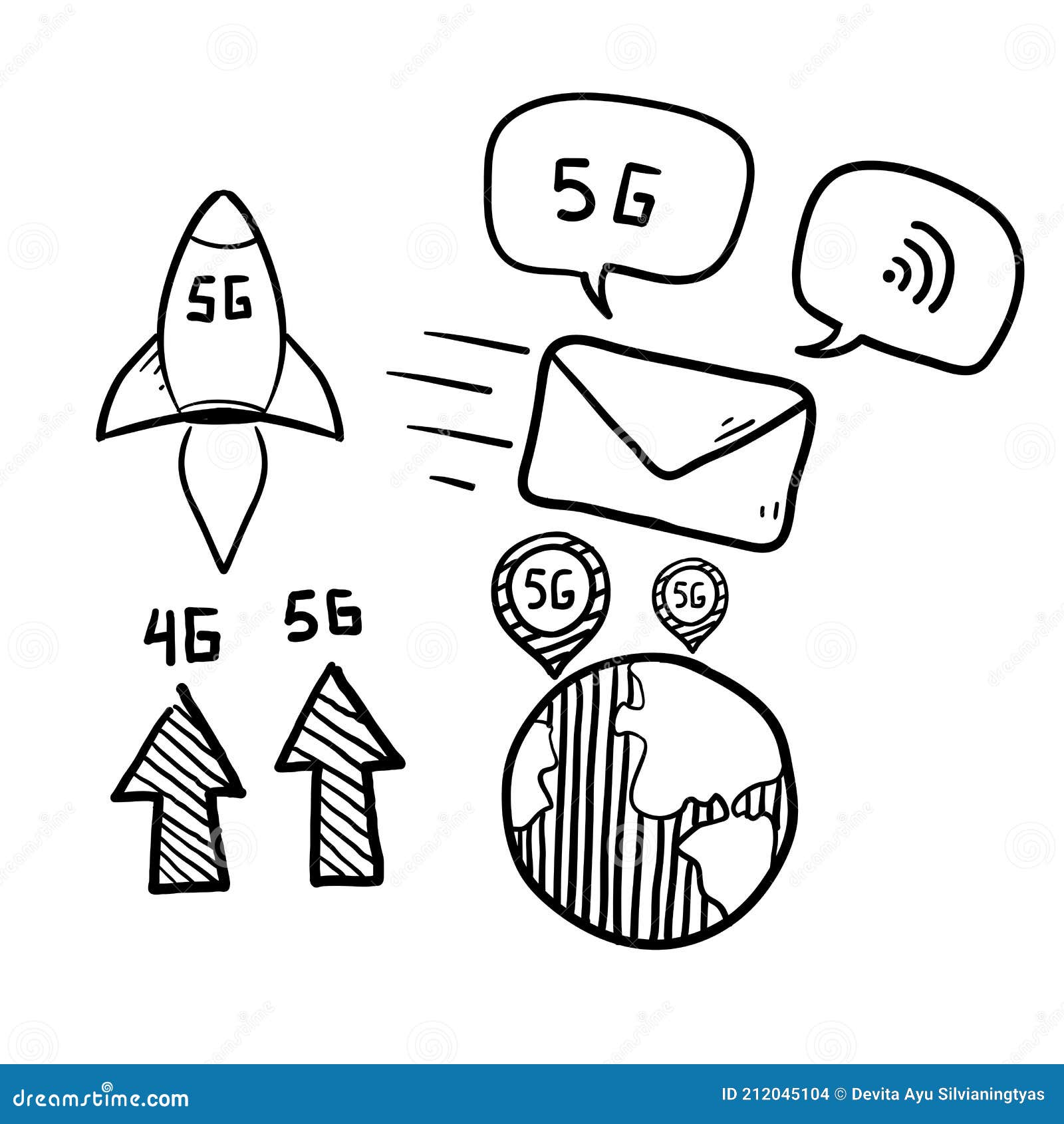 Hand Drawn Doodle Network 5g Concept. Fifth Generation ...