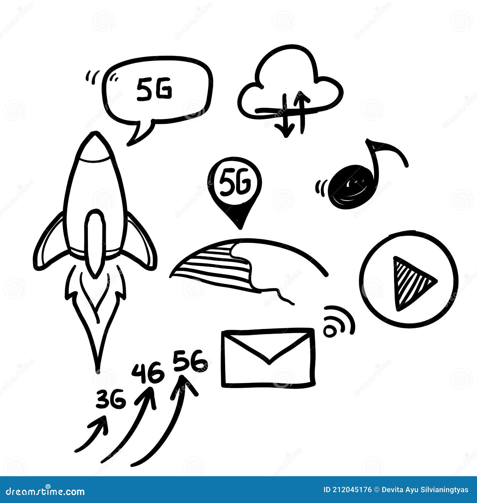 Hand Drawn Doodle Network 5g Concept. Fifth Generation ...