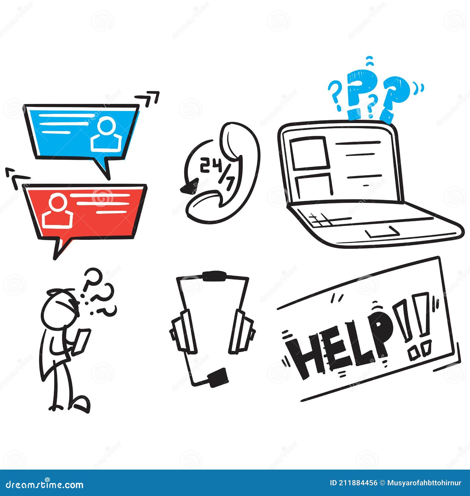 Hand Drawn Doodle Online Assistant. Virtual Technical Support Service ...