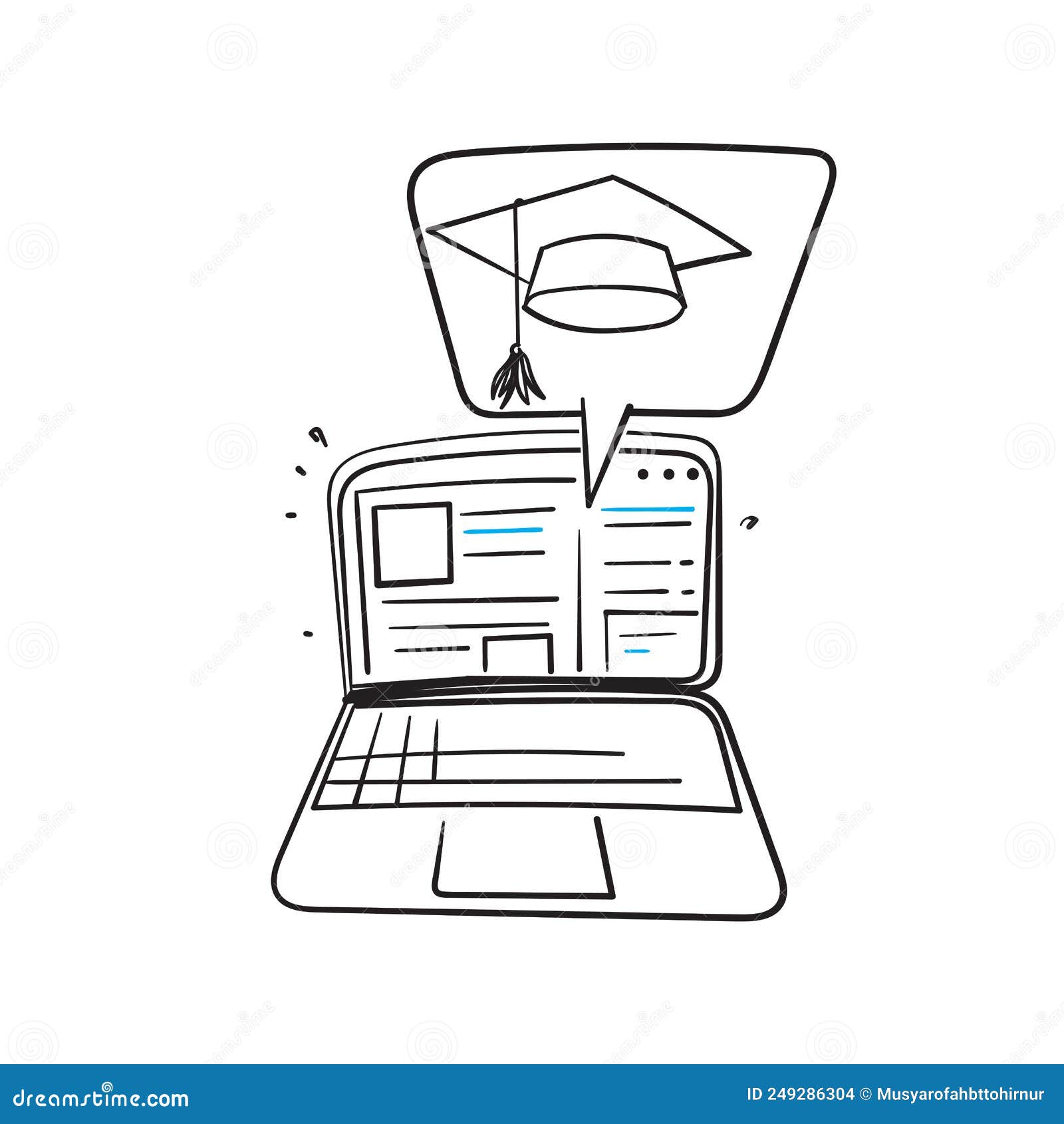 Hand Drawn Doodle Online Education on Website Illustration Vector ...