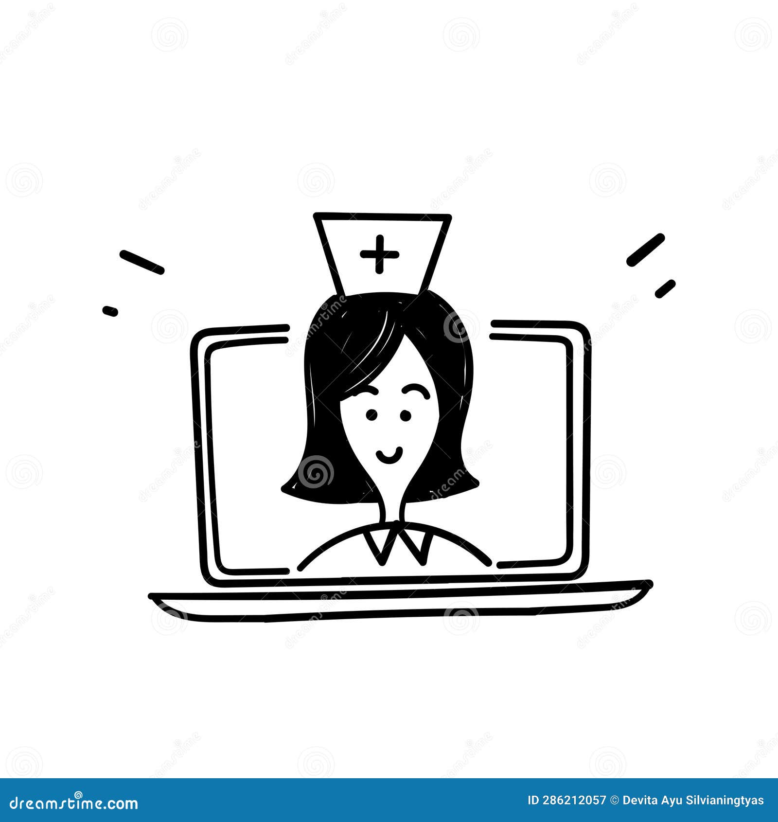 Hand Drawn Doodle Online Medical Nurse Illustration Vector Stock Vector ...