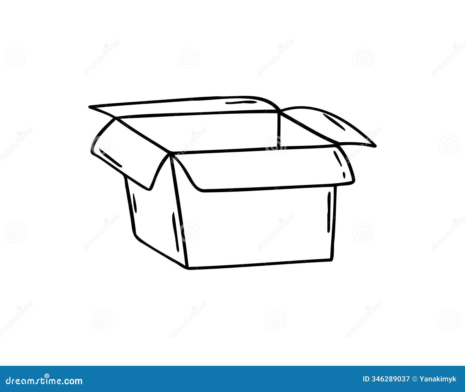 Hand Drawn Doodle Open Empty Cardboard Box. Outline Cardboard Box ...