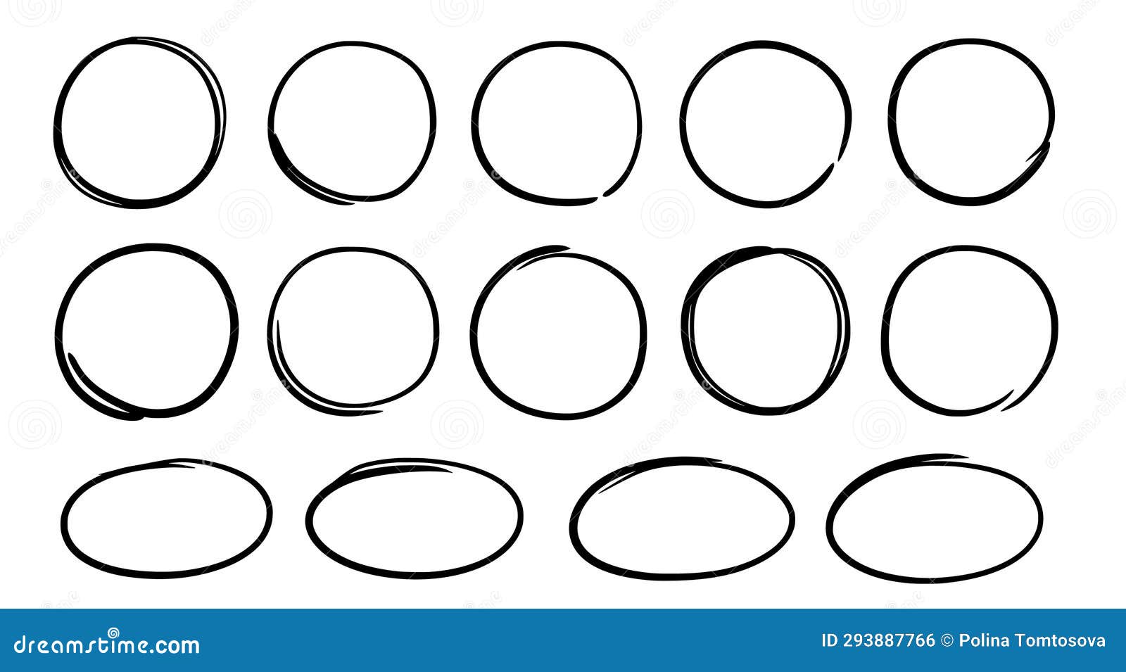 Hand Drawn Doodle Oval Set. Hand Drawn Marker, Pen Stroke Line Oval ...