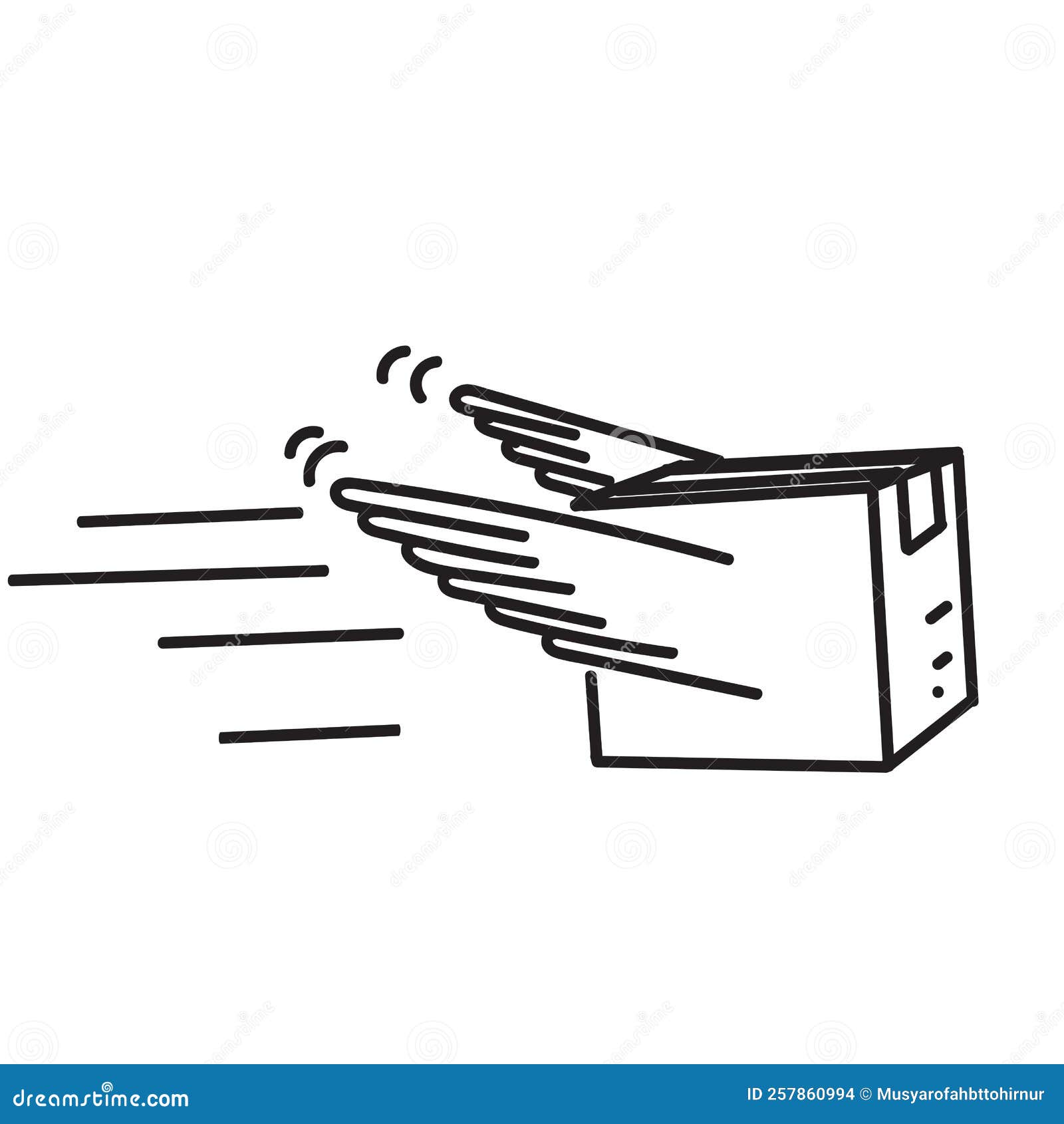 Hand Drawn Doodle Package Box with Wing Flying Illustration Stock ...