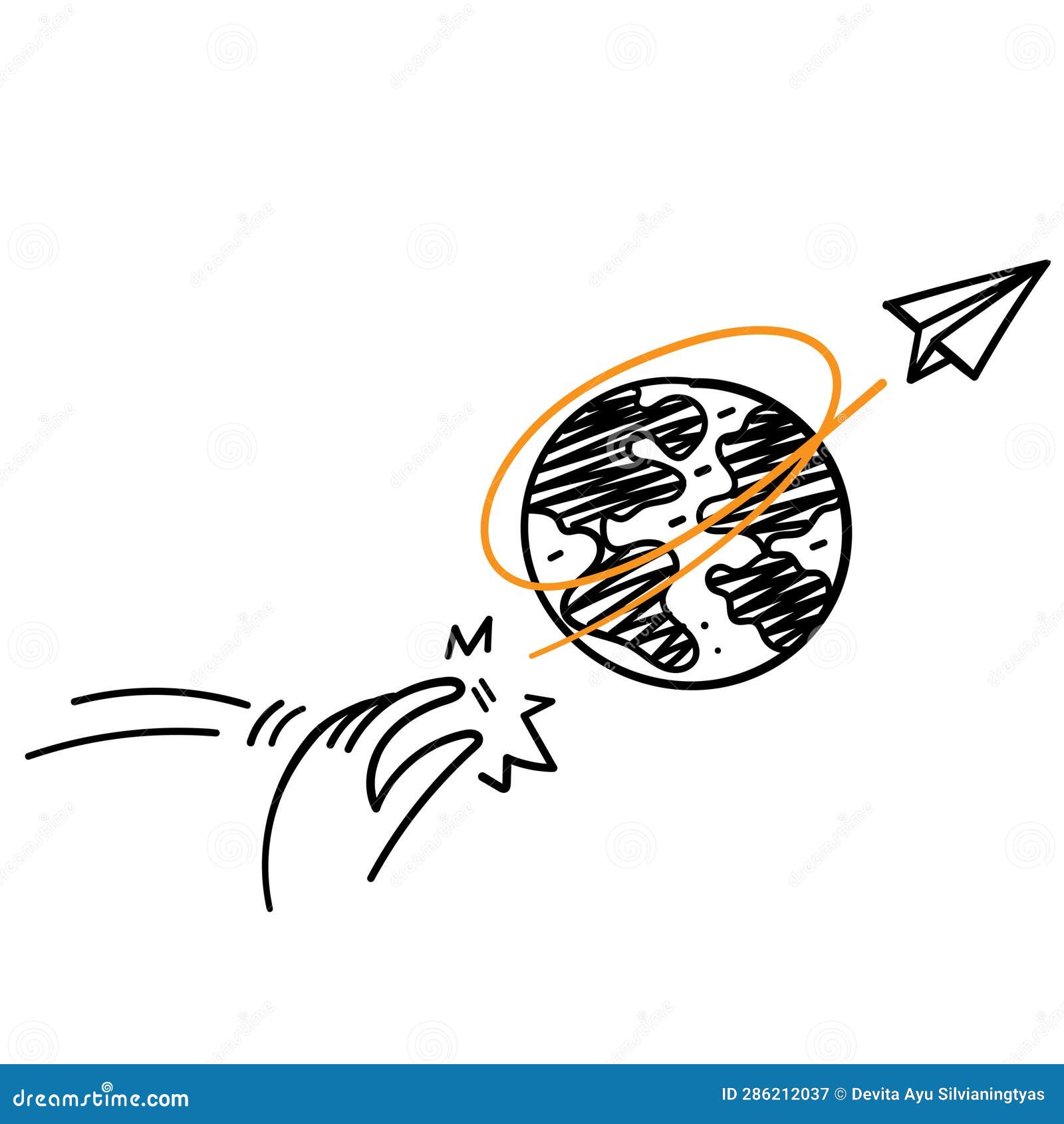 Hand Drawn Doodle Paper Plane Flying on World Map Illustration Vector ...