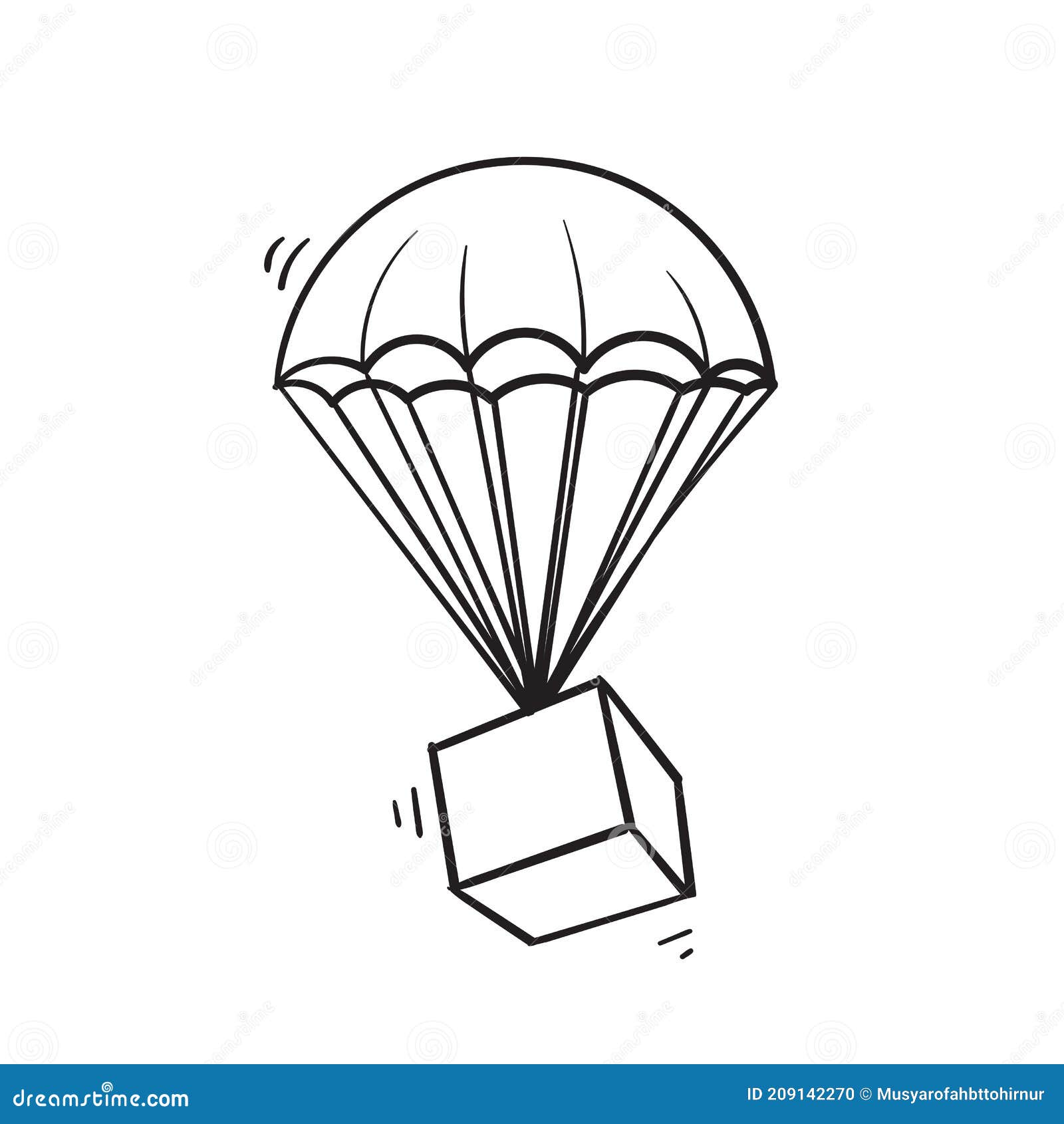Hand Drawn Doodle Parachute Package Illustration Icon Isolated on White ...