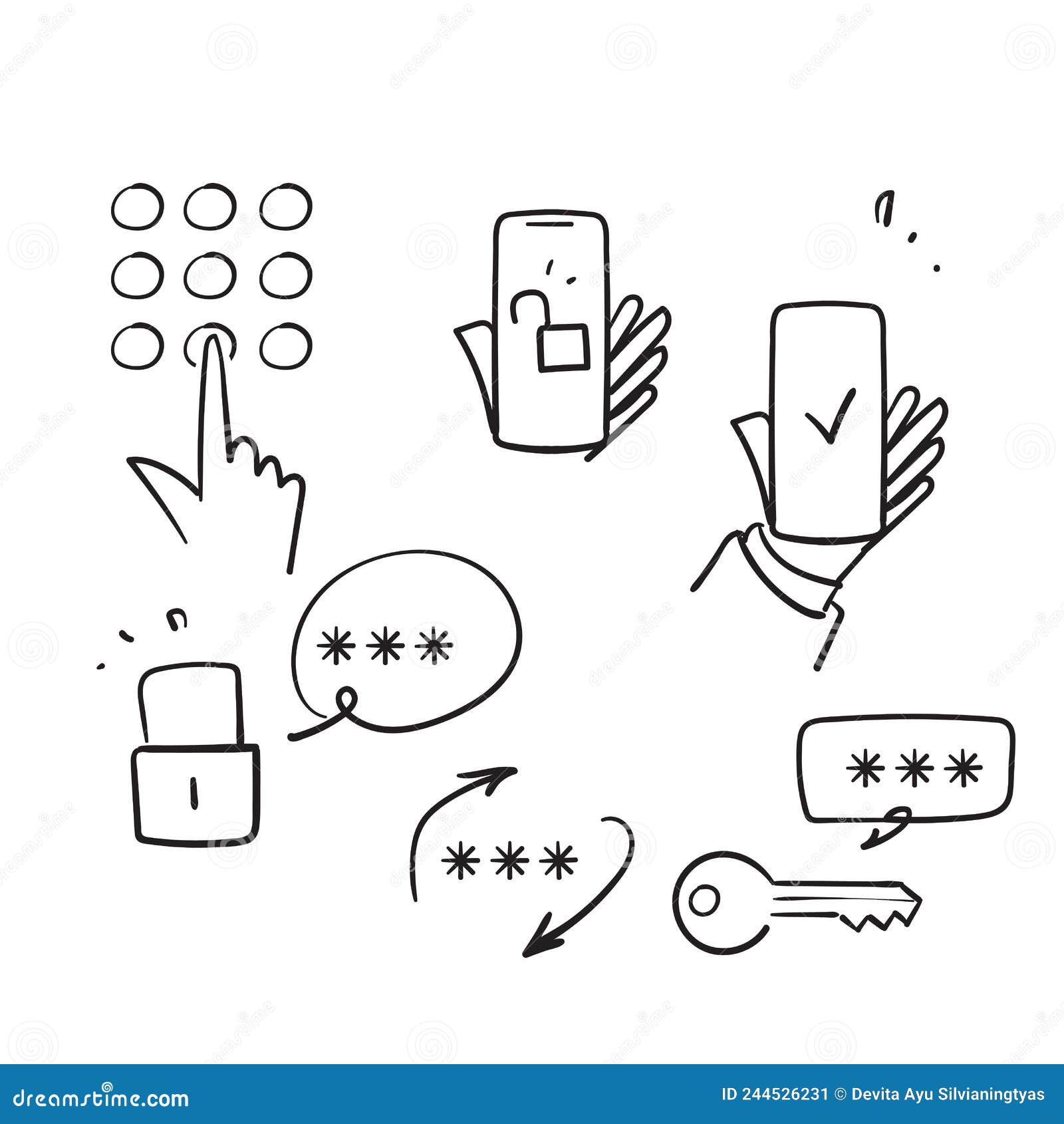 Hand Drawn Doodle Password Related Illustration Vector Isolated Stock ...