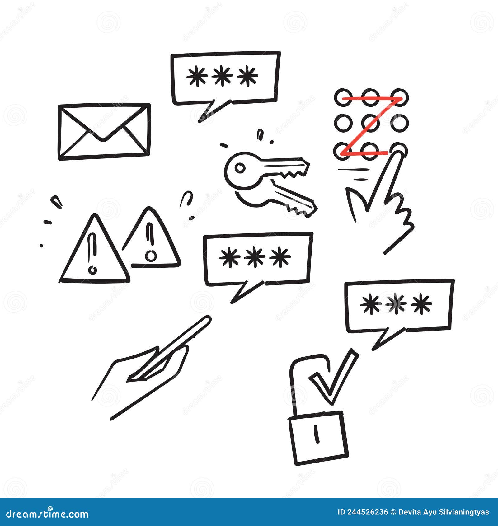 Hand Drawn Doodle Password Related Illustration Vector Isolated Stock ...