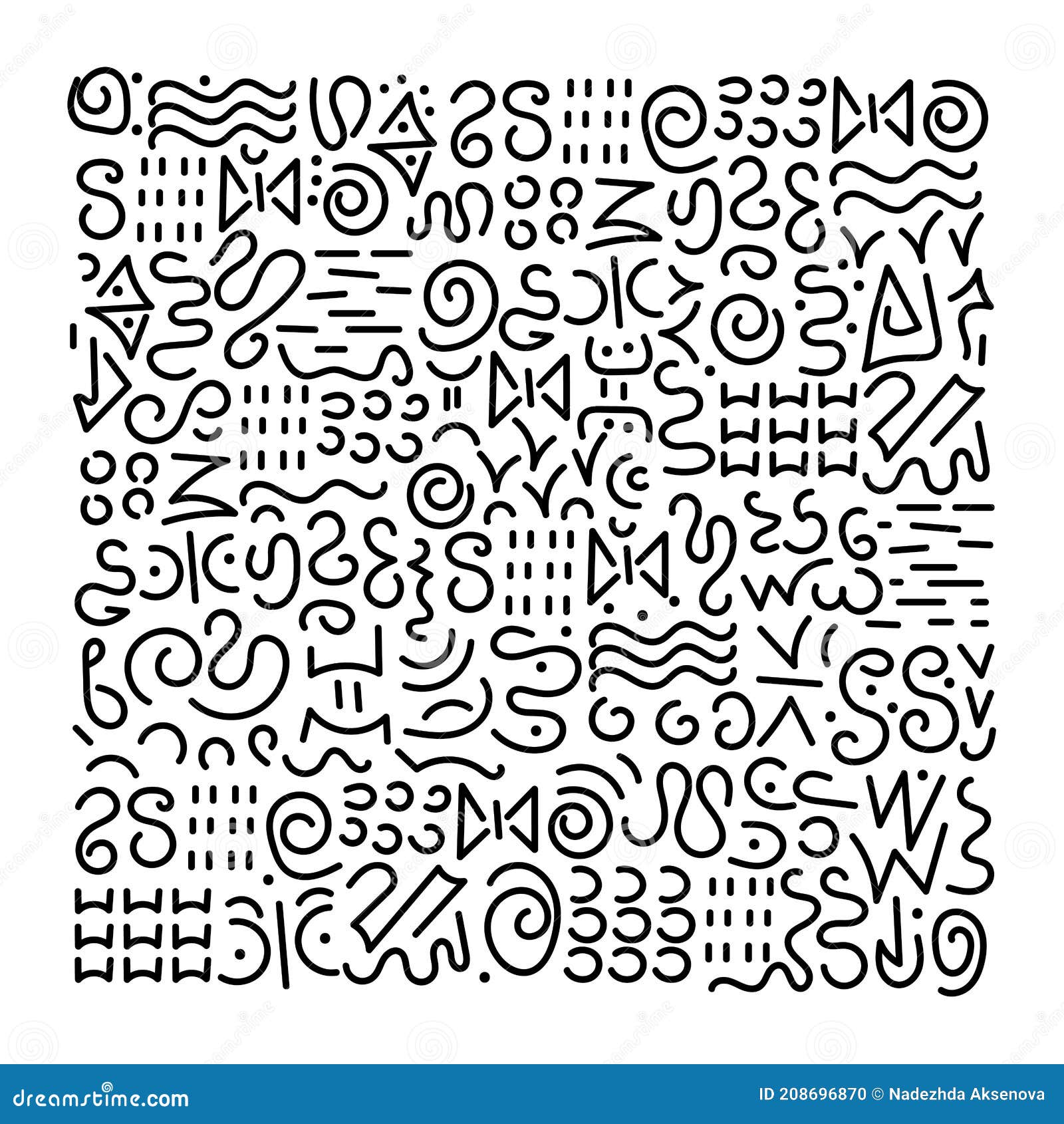 Hand Drawn Doodle Pattern. Abstract Signs and Elements Ancient Writing ...