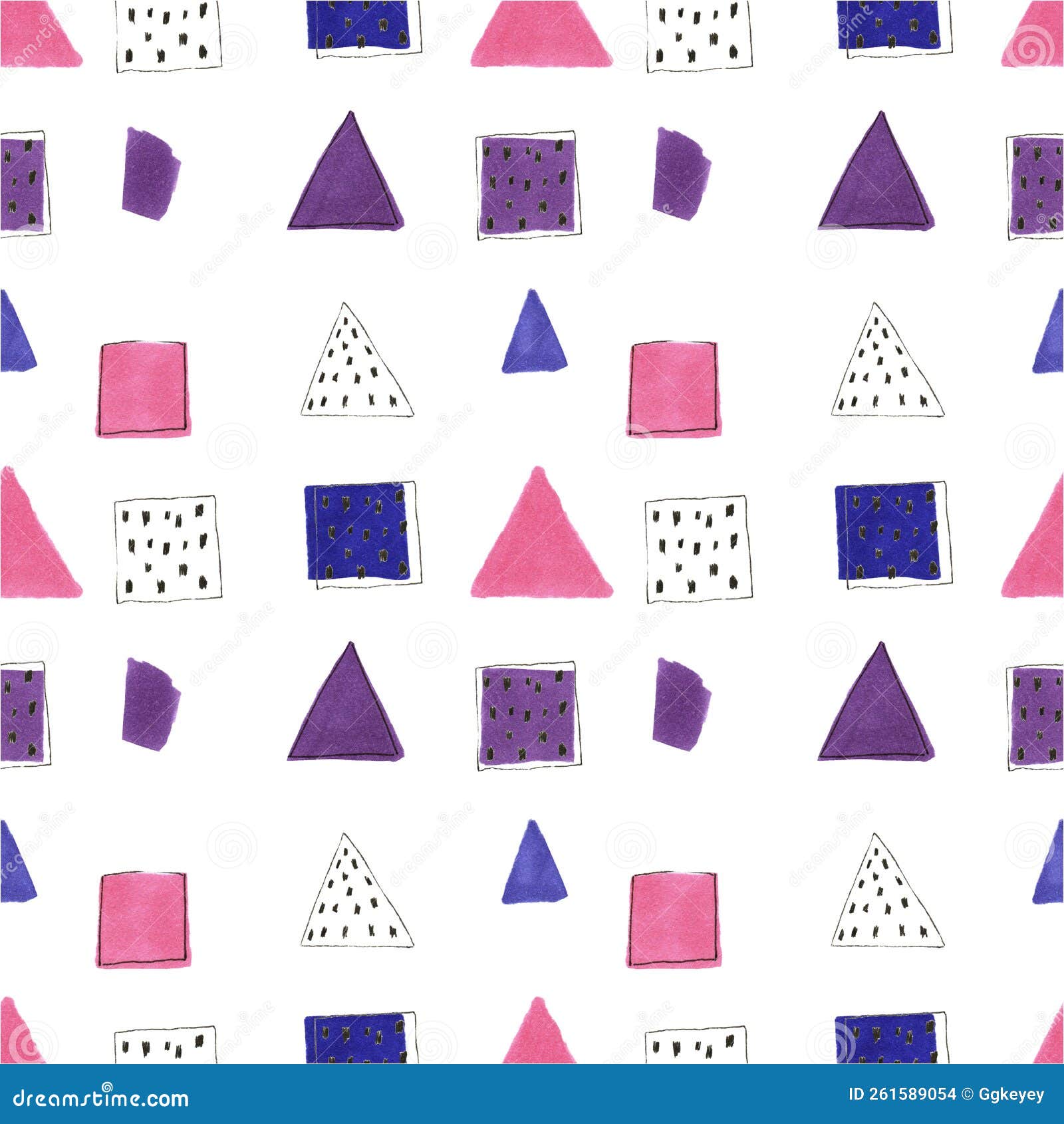 Doodle Pattern Geometric Shapes. Hand-drawn Digital Paper Doodle Triangles and Squares on White ...