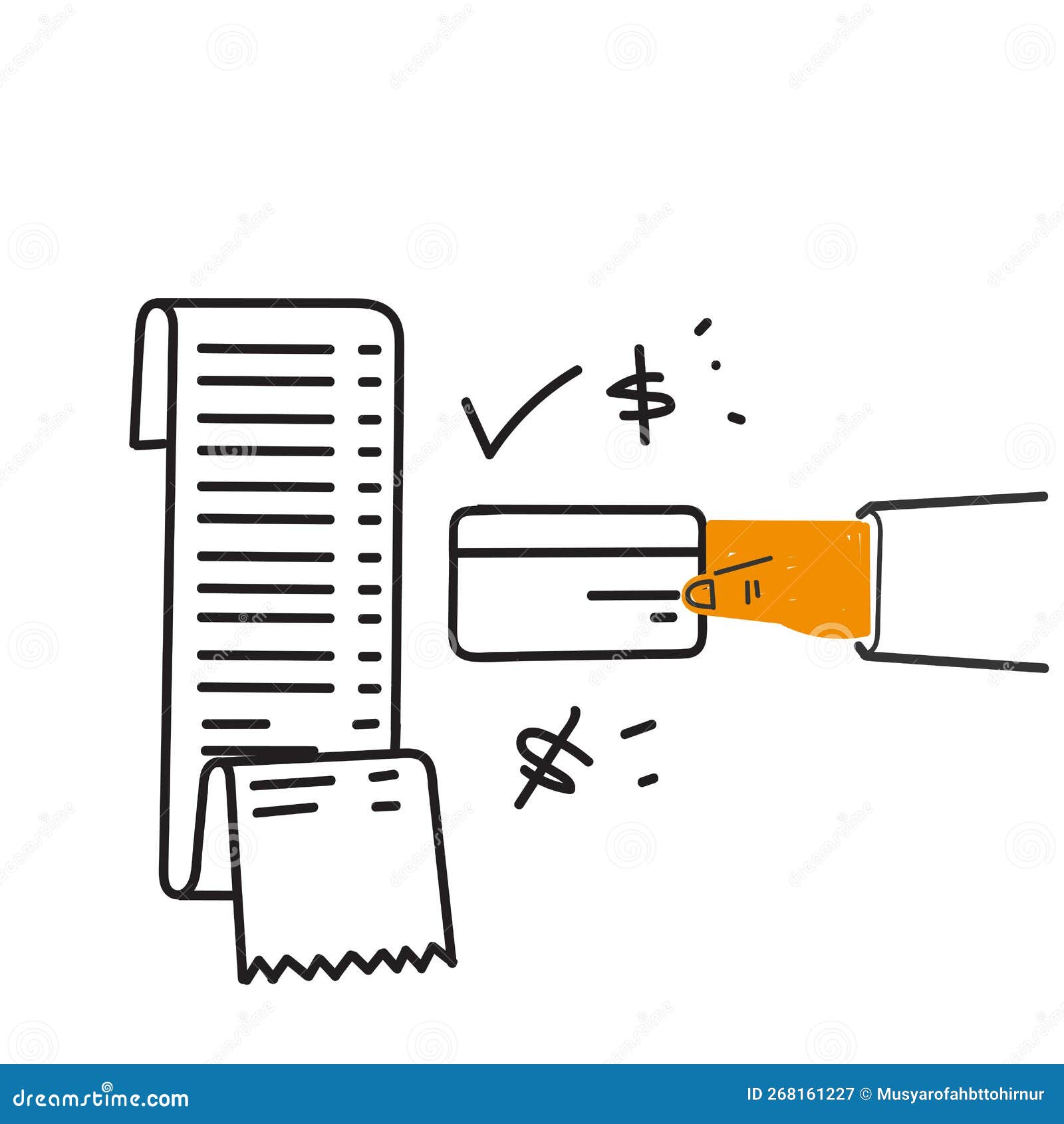 Hand Drawn Doodle Pay Invoice Bill Receipt with Card Illustration ...