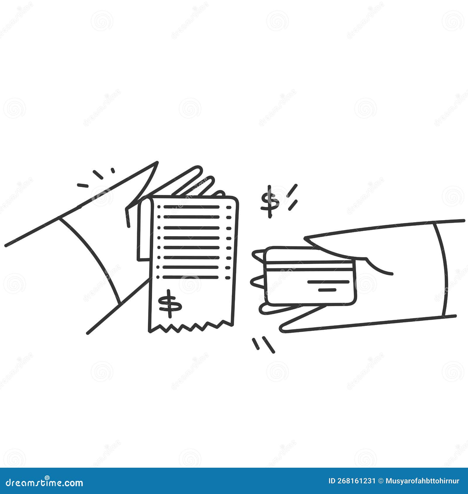 Hand Drawn Doodle Pay Invoice Bill Receipt with Card Illustration ...