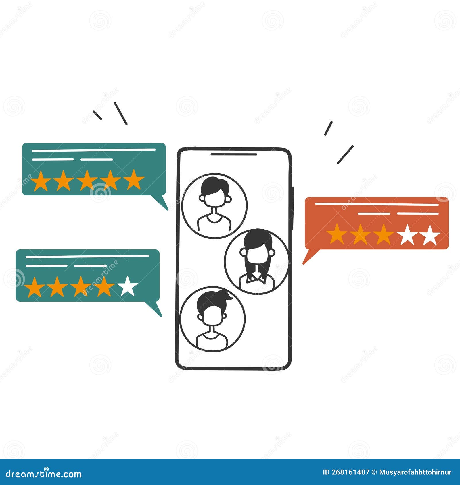 Hand Drawn Doodle People Characters Giving Feedback on Mobile Phone ...