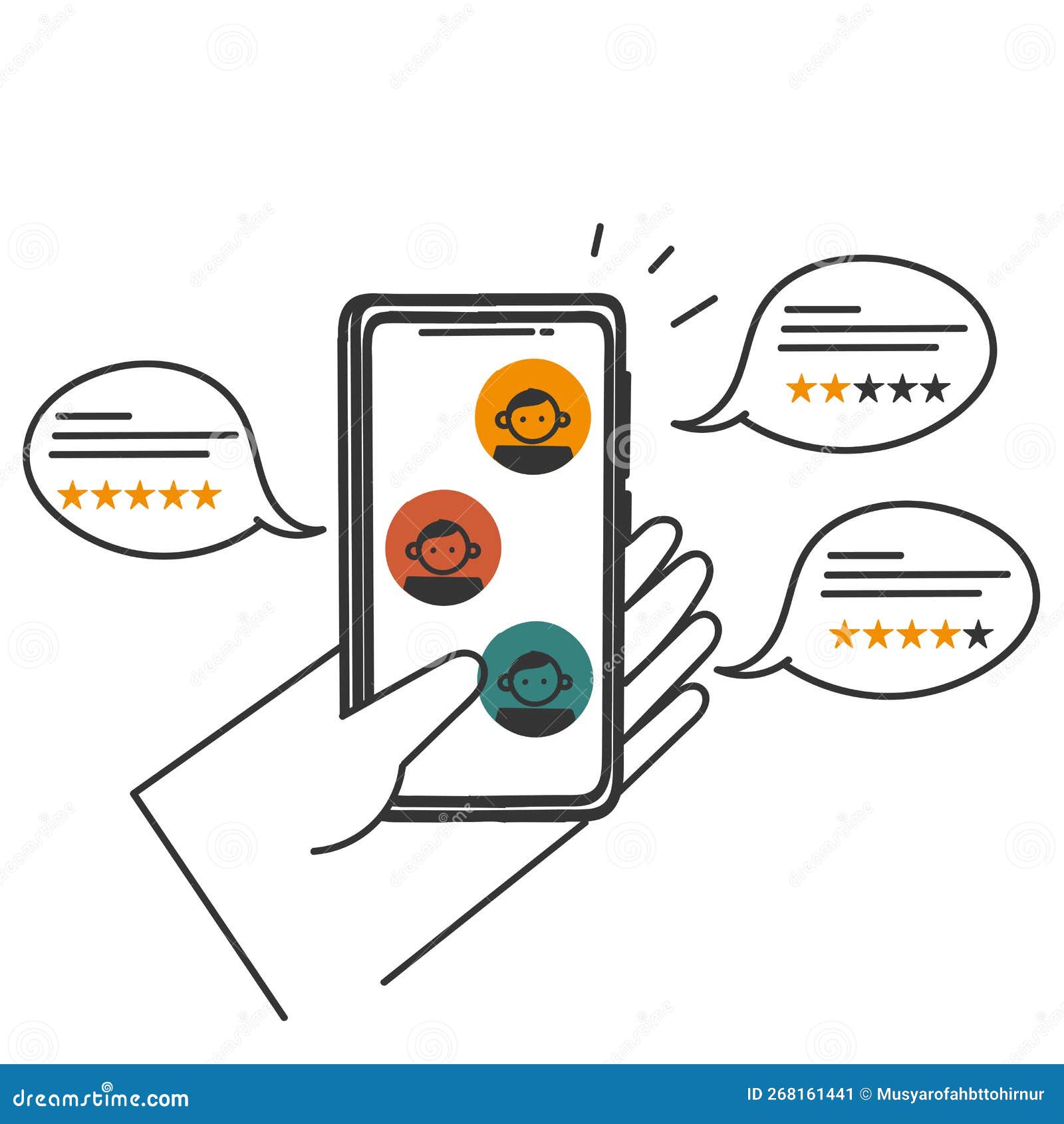 Hand Drawn Doodle People Characters Giving Feedback on Mobile Phone ...