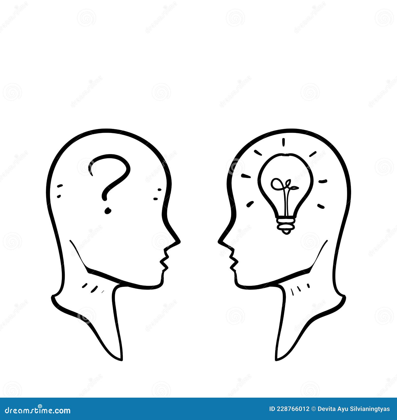 Hand Drawn Doodle People with Question Mark and Light Bulb Symbol for ...