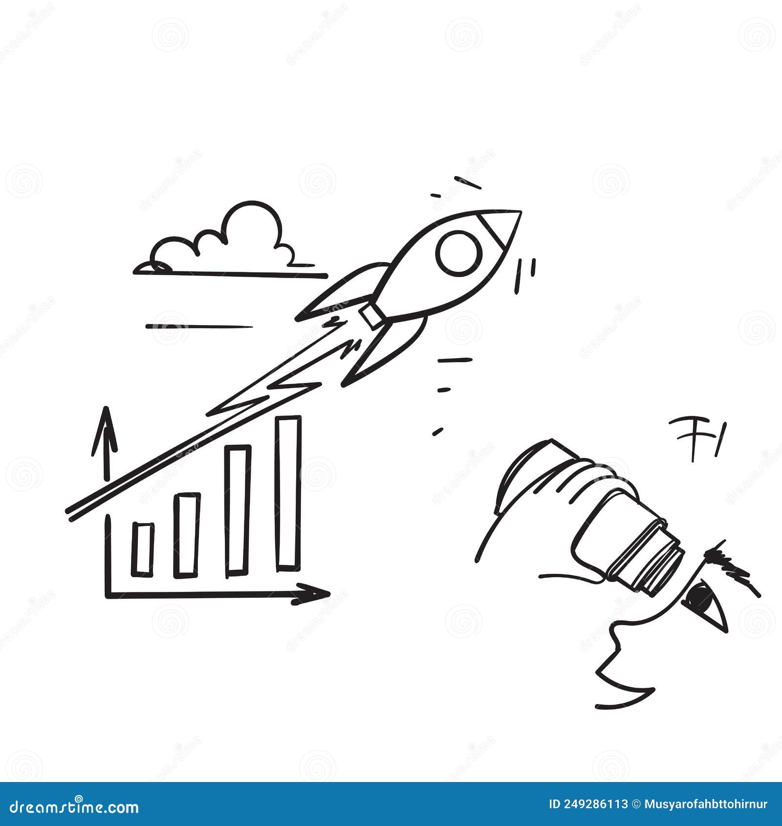 Hand Drawn Doodle People Watching through Binoculars Exponential Graph ...