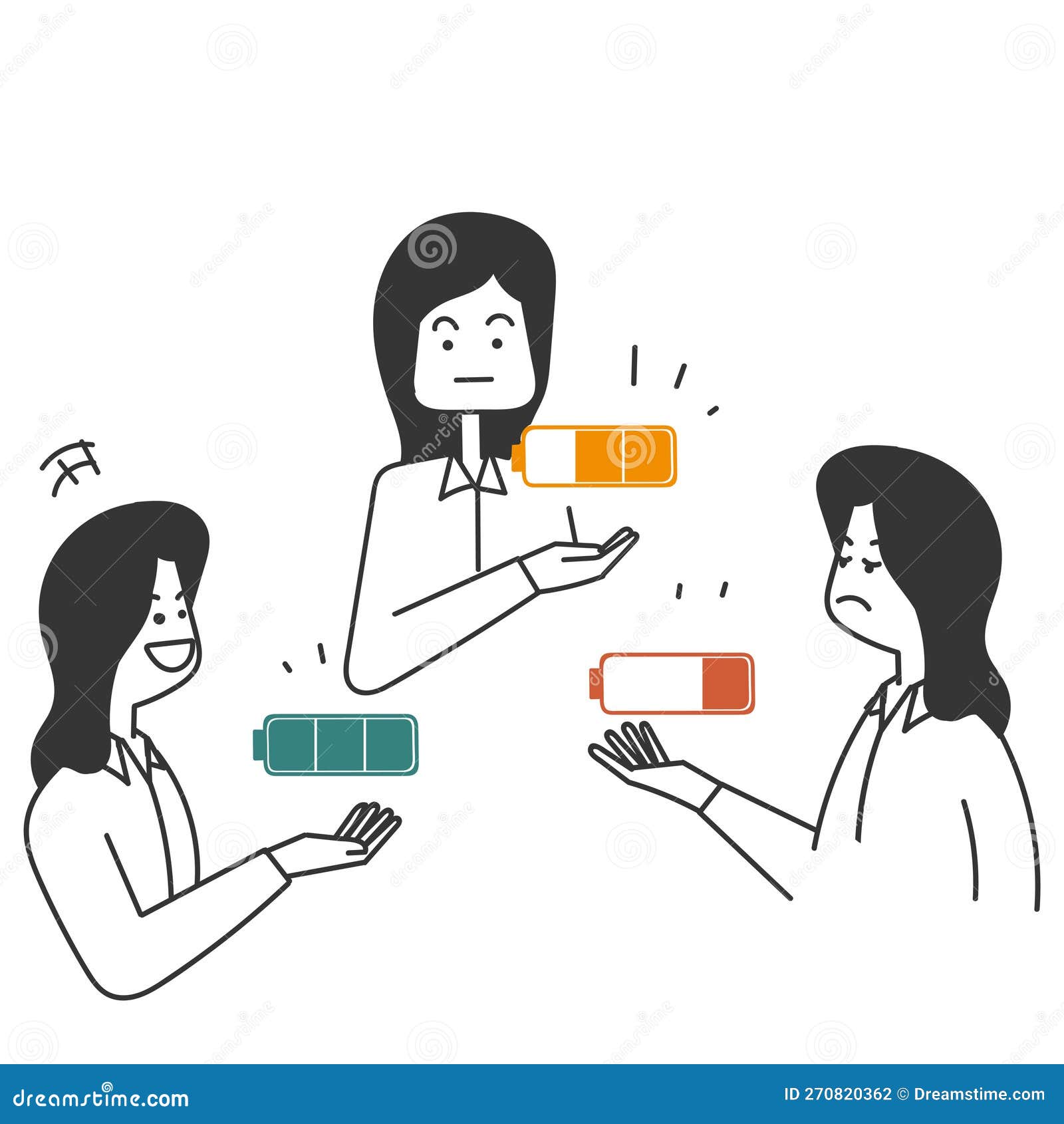 Hand Drawn Doodle Person with Battery Level Indicator Illustration ...