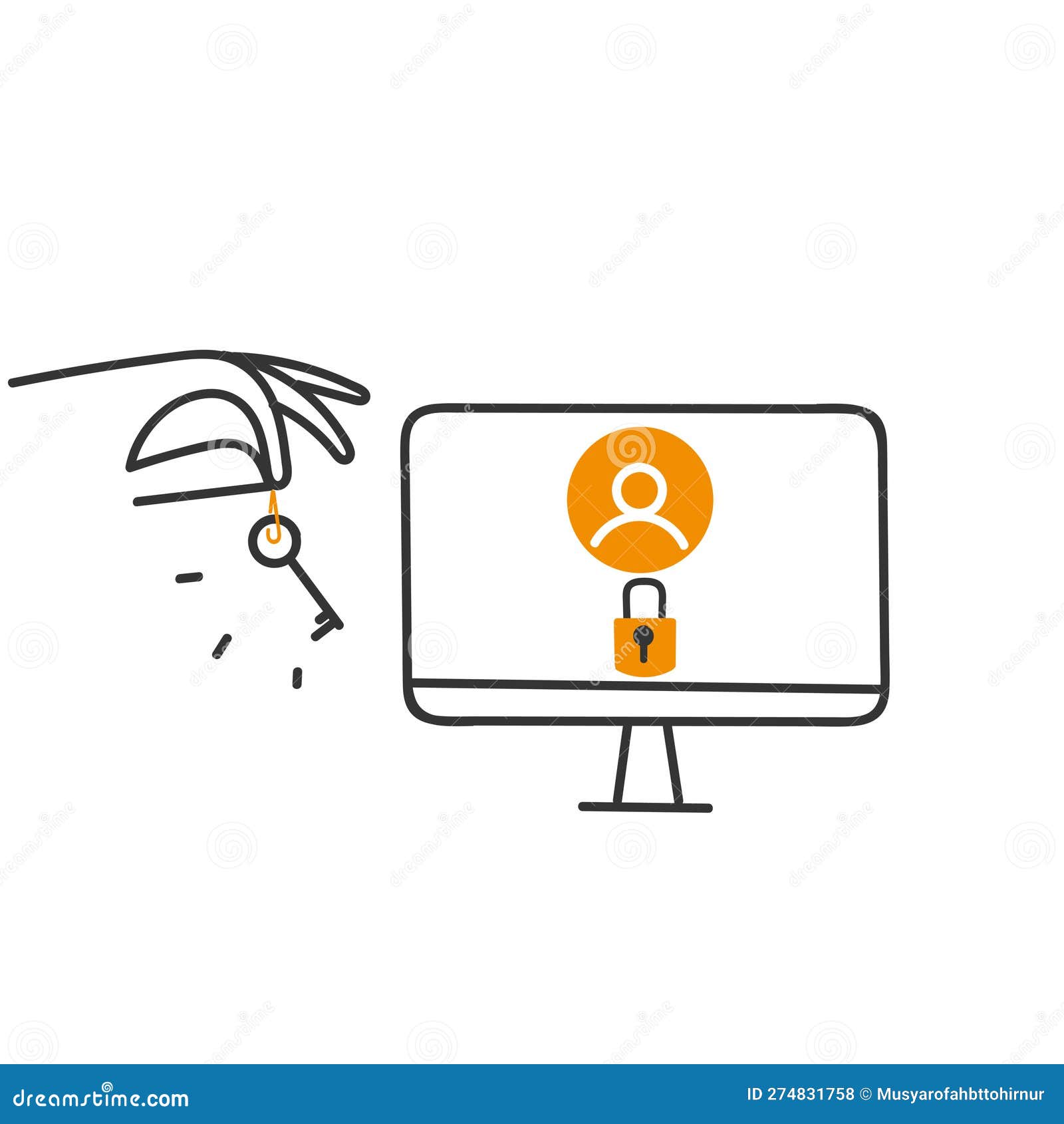 Hand Drawn Doodle Person Carry Key To Open Locked Account on Computer ...