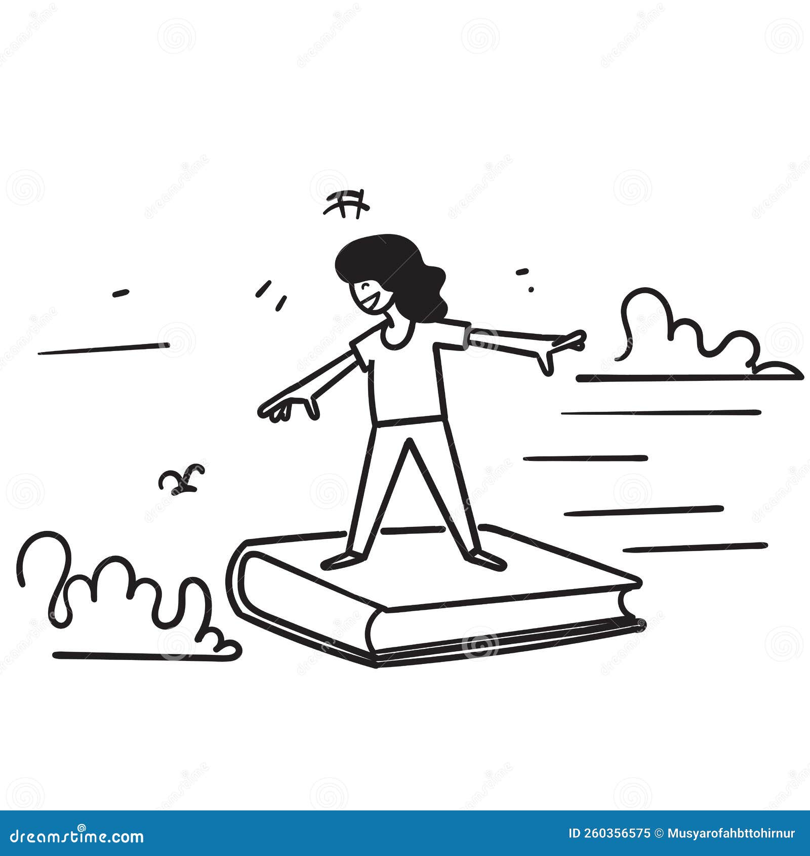 Hand Drawn Doodle Person Fly on Book Illustration Stock Vector ...