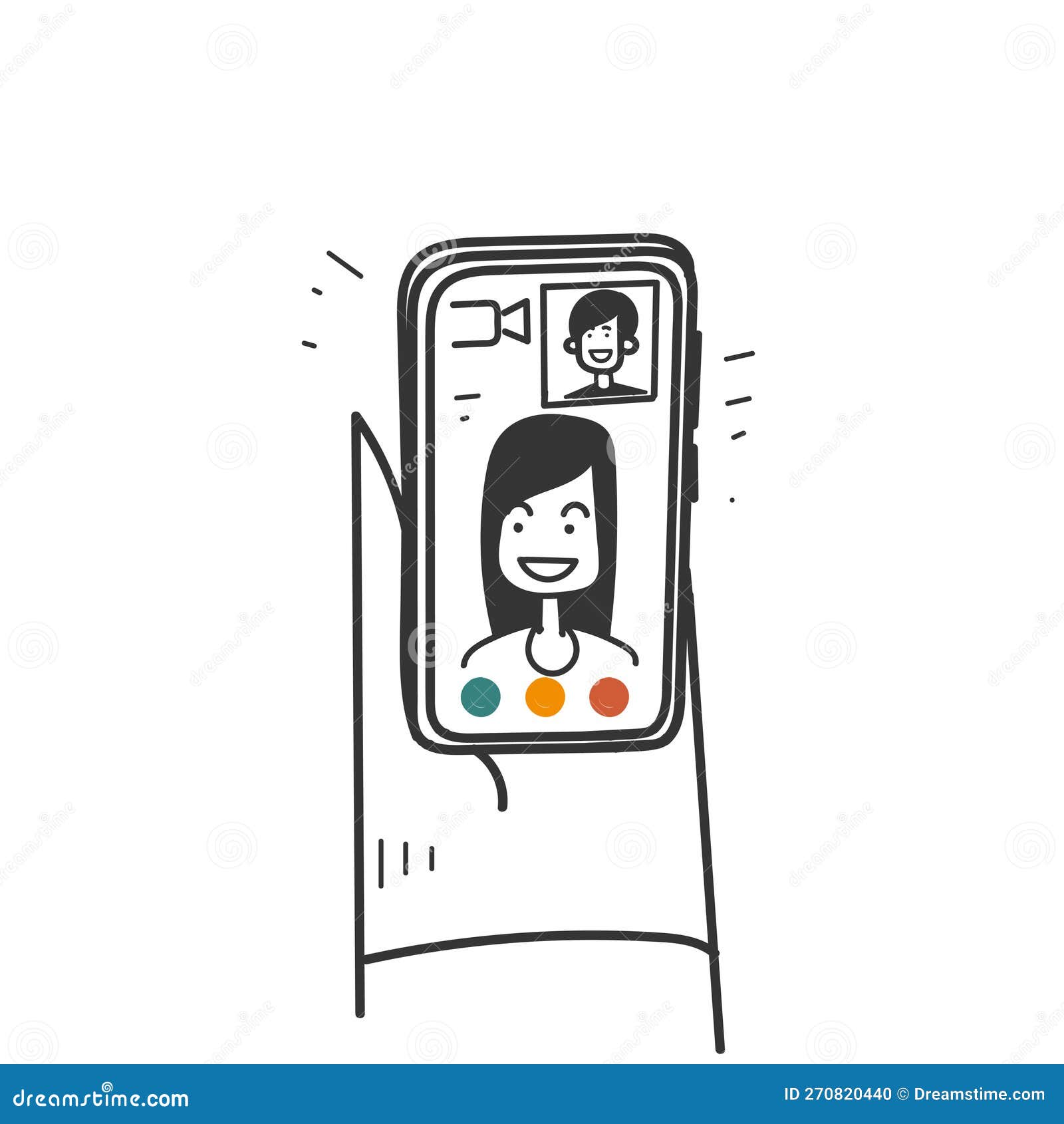 Hand Drawn Doodle Person Having a Video Call Illustration Vector Stock ...
