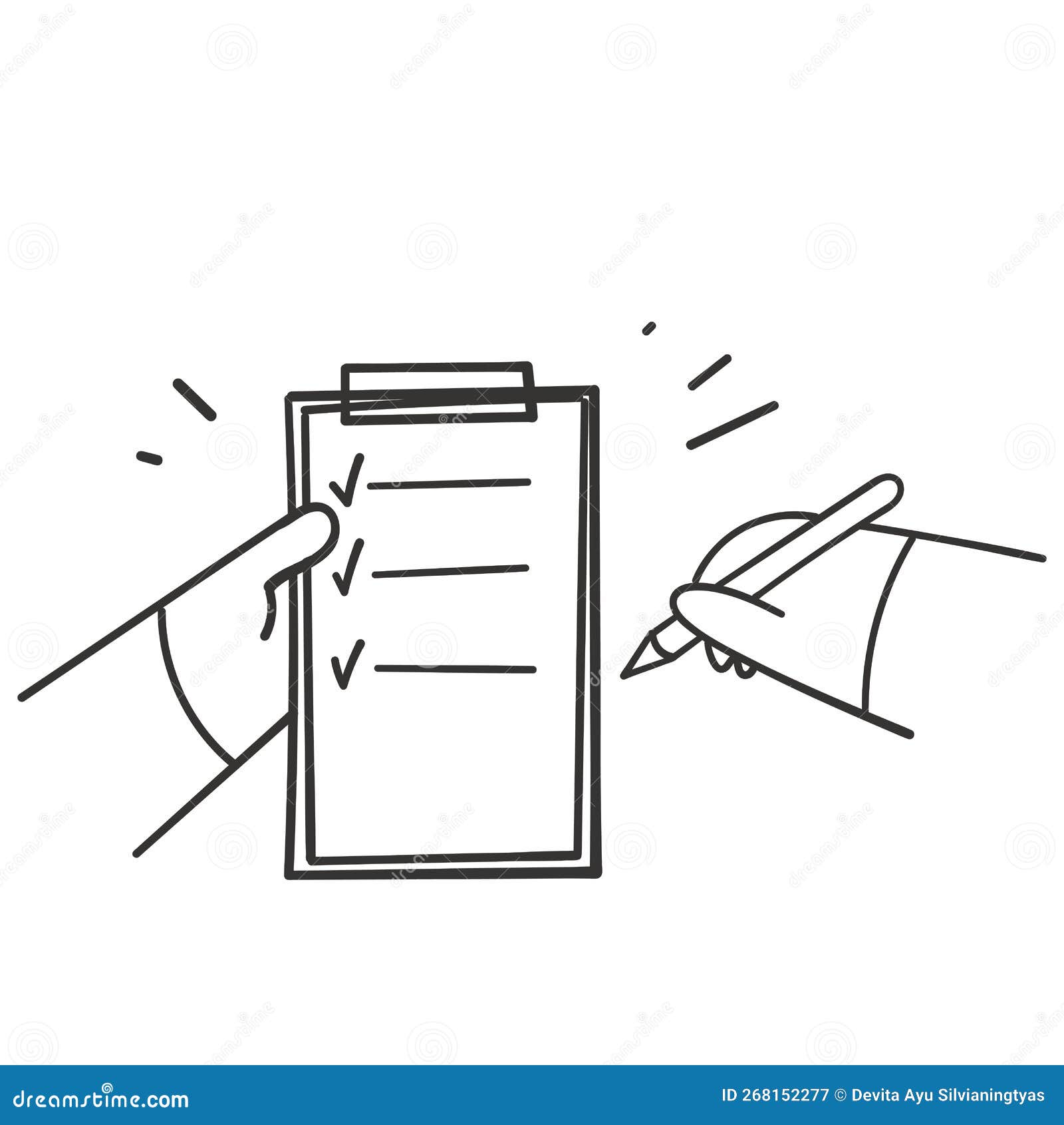 Hand Drawn Doodle Person Holding Clipboard Form and Pen Illustration ...